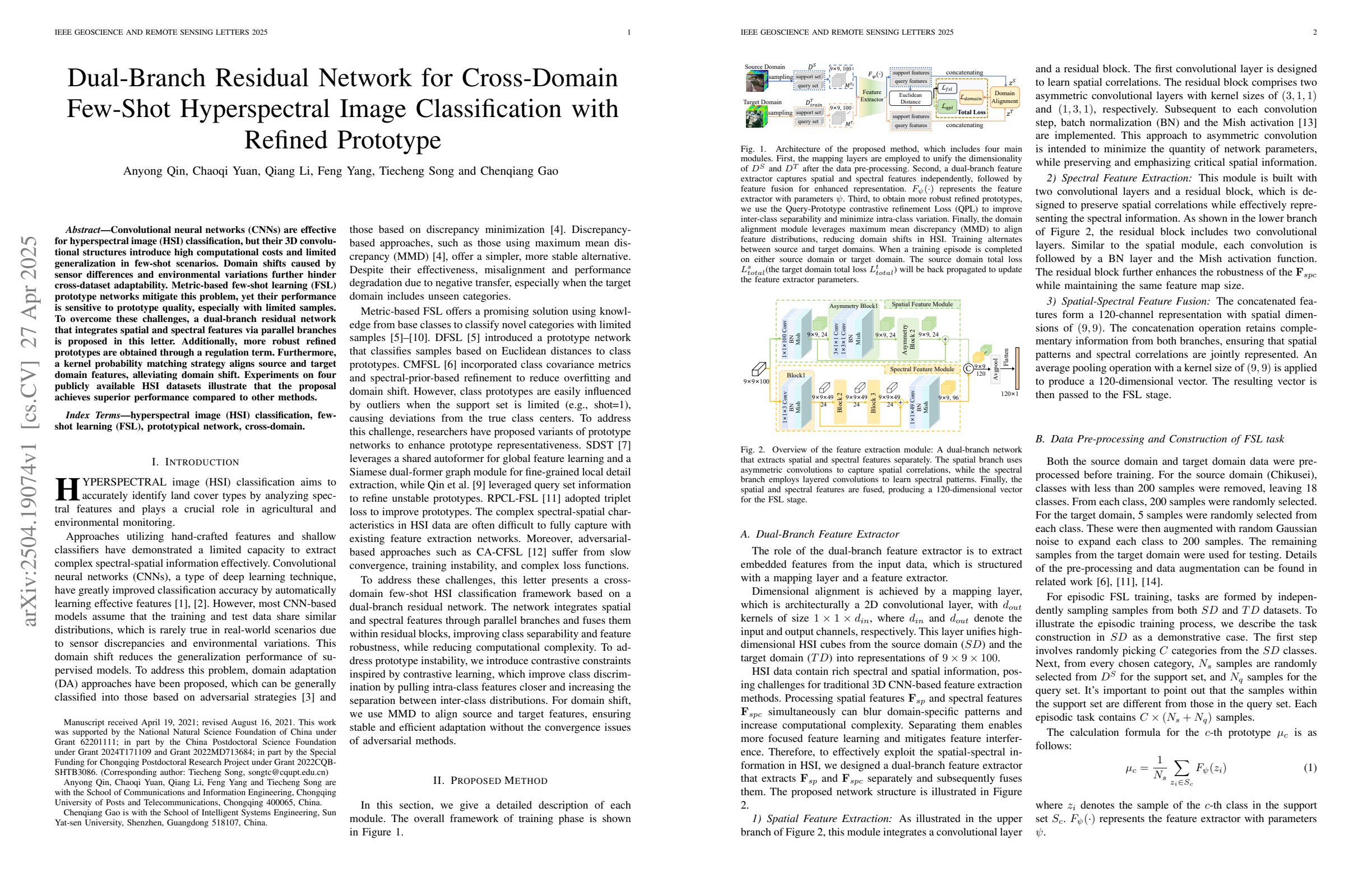 Dual-Branch Residual Network for Cross-Domain Few-Shot Hyperspectral Image Classification with ...