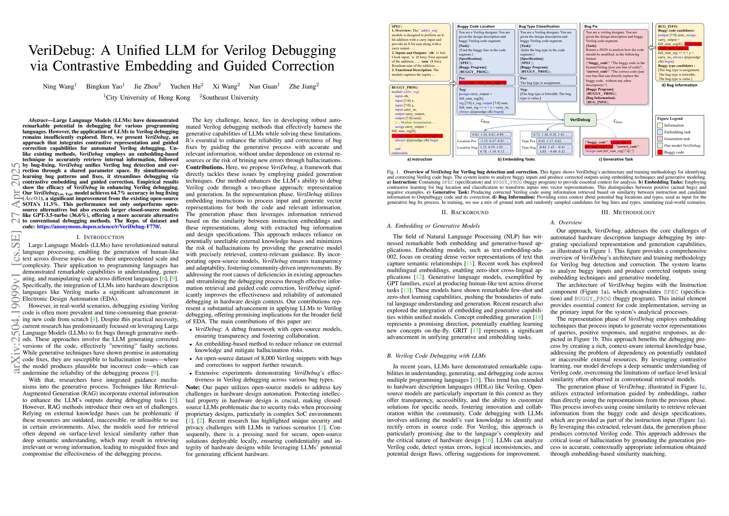 VeriDebug: A Unified LLM for Verilog Debugging via Contrastive Embedding and Guided Correction