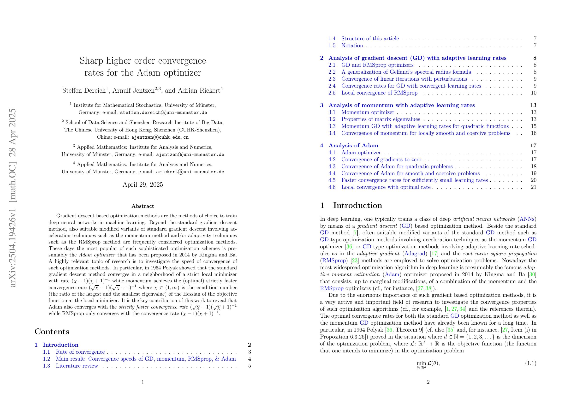 Sharp higher order convergence rates for the Adam optimizer