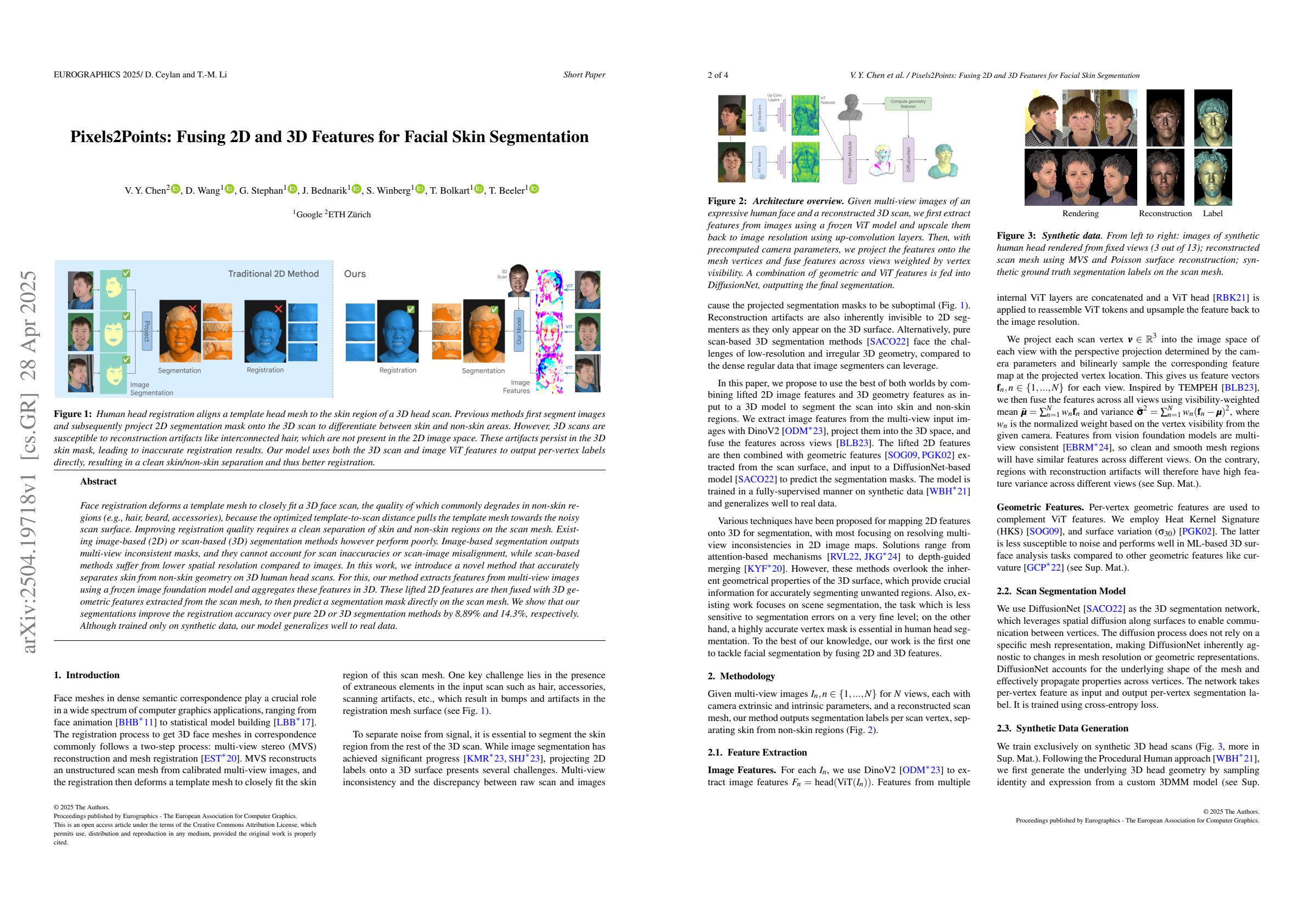 Pixels2Points: Fusing 2D and 3D Features for Facial Skin Segmentation