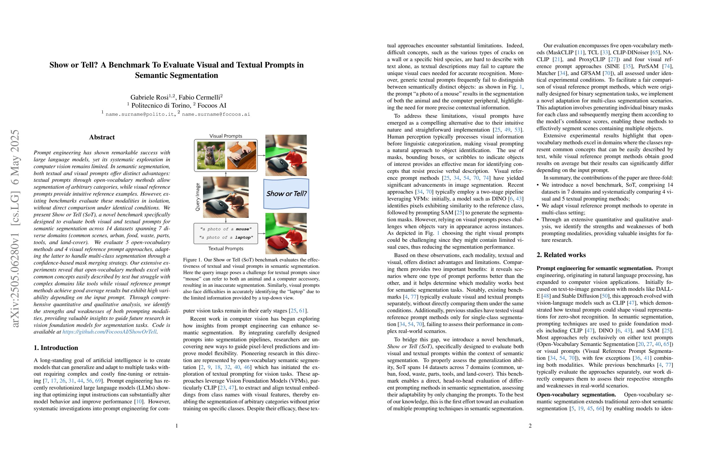 Show or Tell? A Benchmark To Evaluate Visual and Textual Prompts in Semantic Segmentation