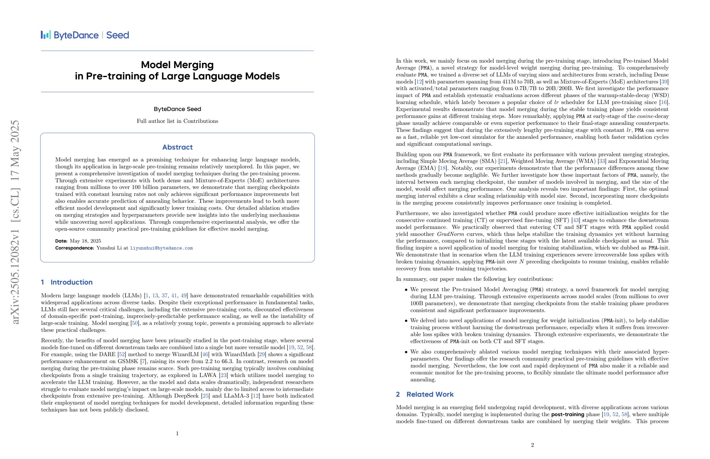 Model Merging in Pre-training of Large Language Models