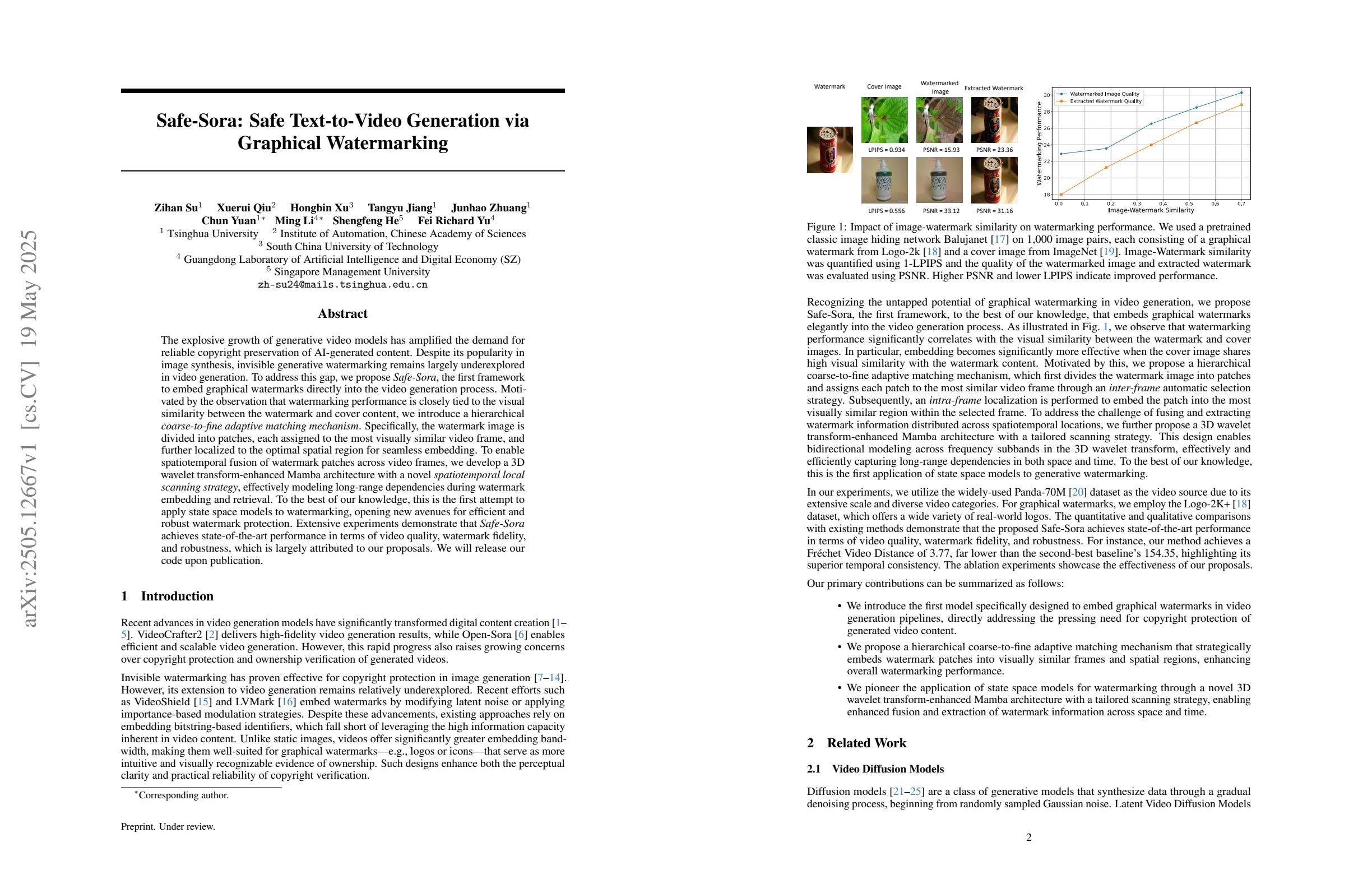 Safe-Sora: Safe Text-to-Video Generation via Graphical Watermarking