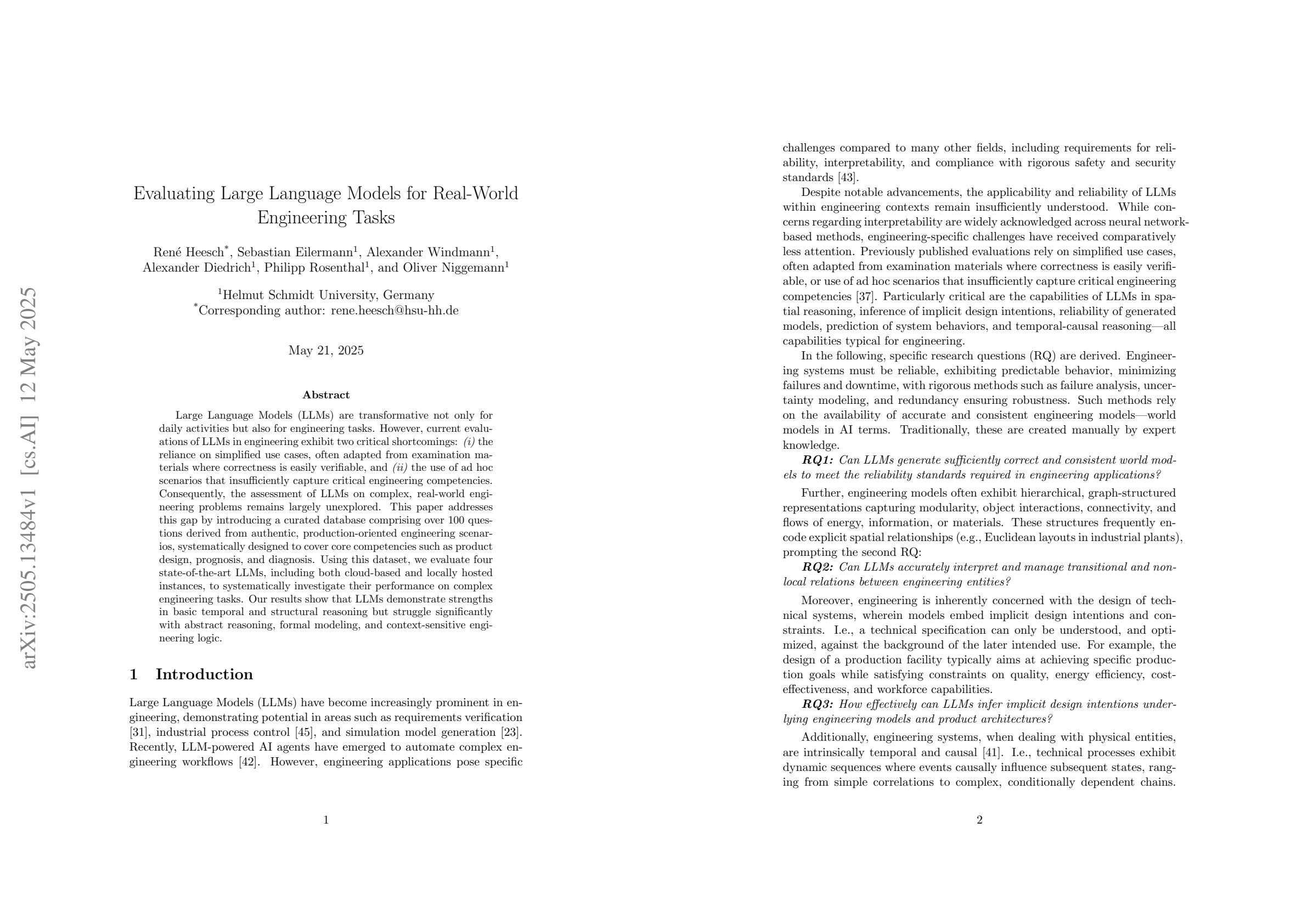 Evaluating Large Language Models for Real-World Engineering Tasks