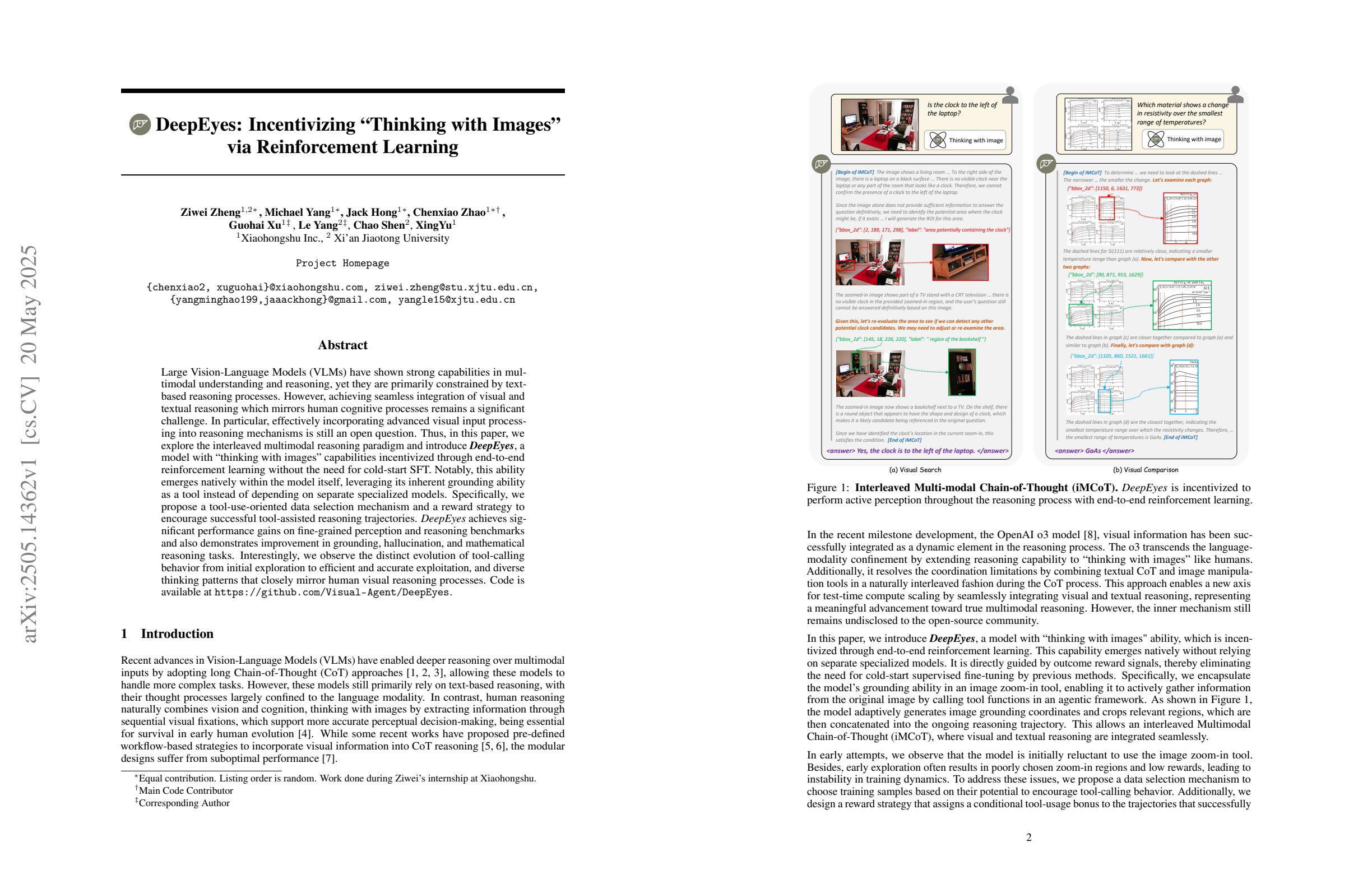 DeepEyes: Incentivizing "Thinking with Images" via Reinforcement Learning