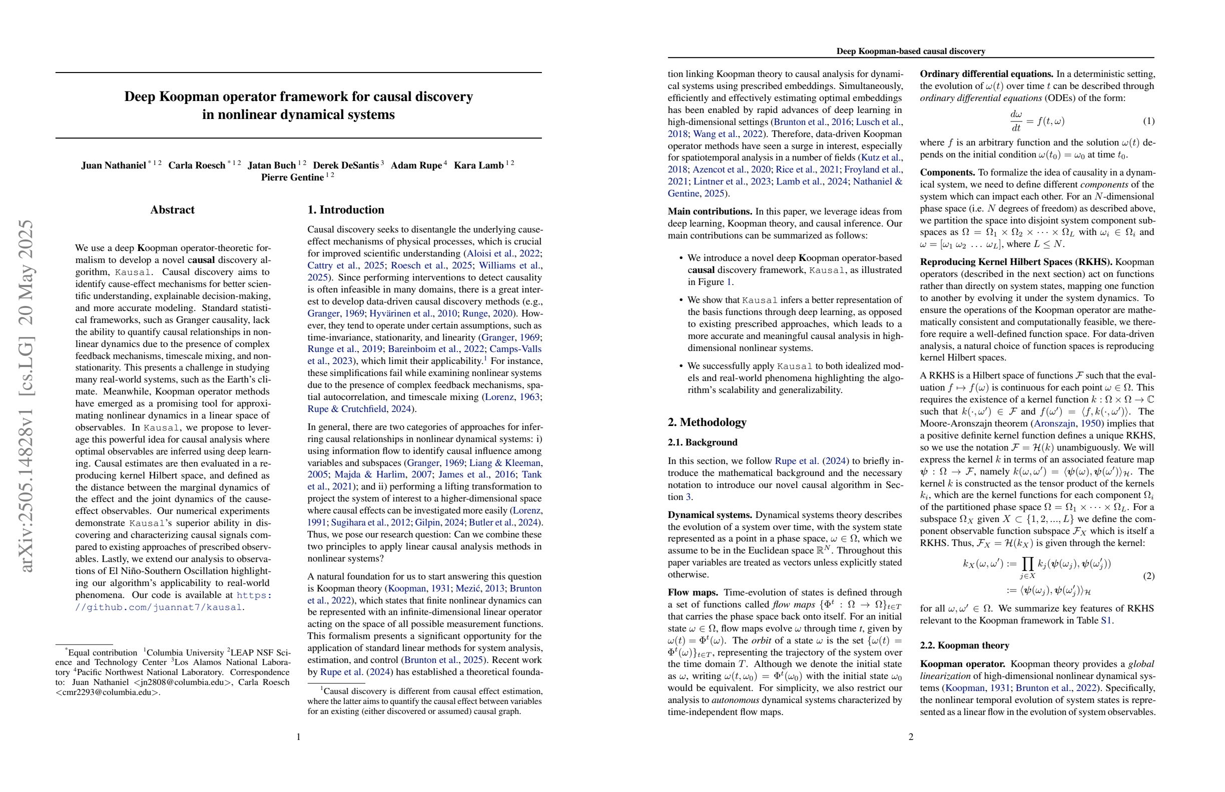 Deep Koopman operator framework for causal discovery in nonlinear dynamical systems