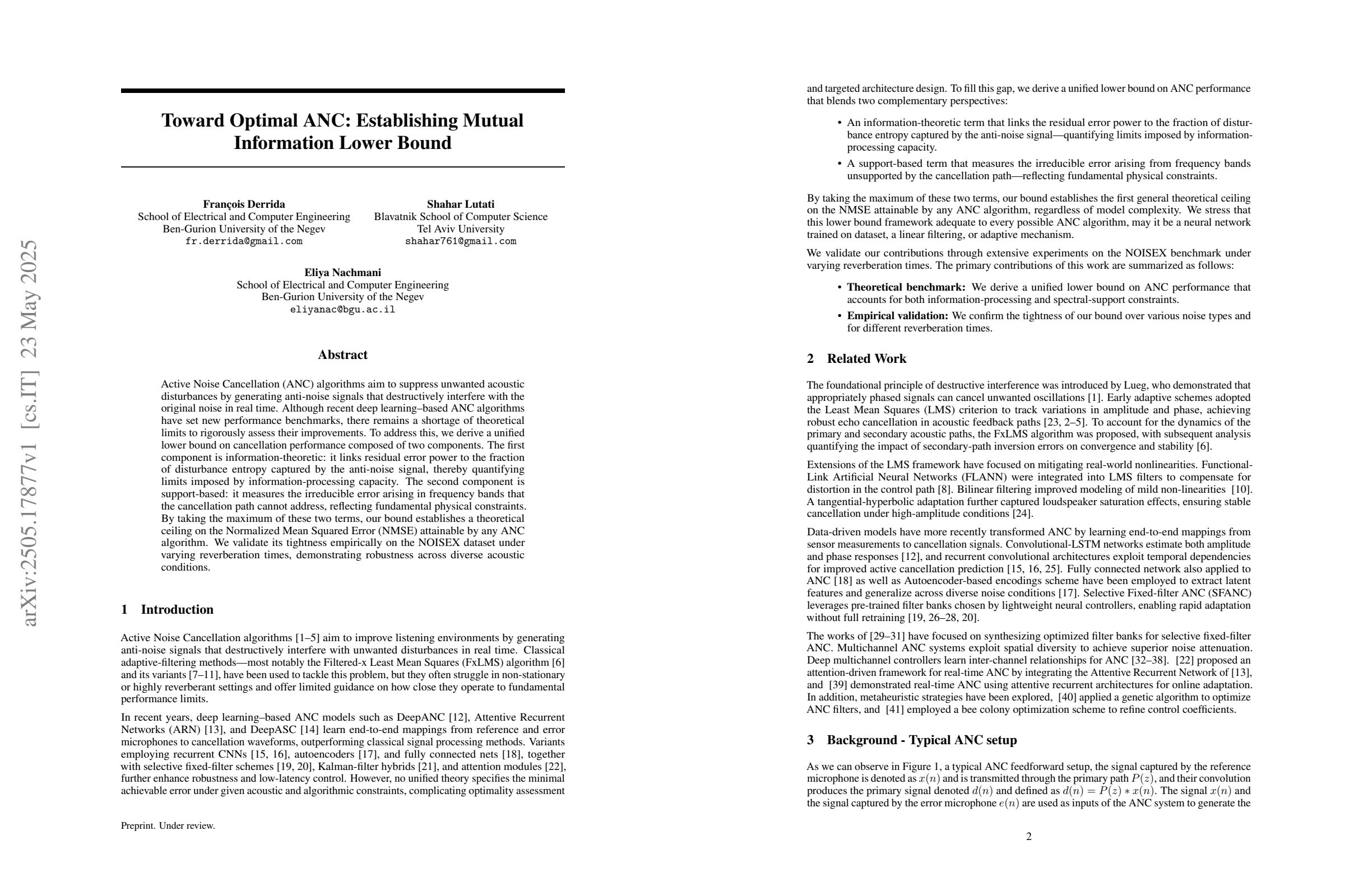 Toward Optimal ANC: Establishing Mutual Information Lower Bound