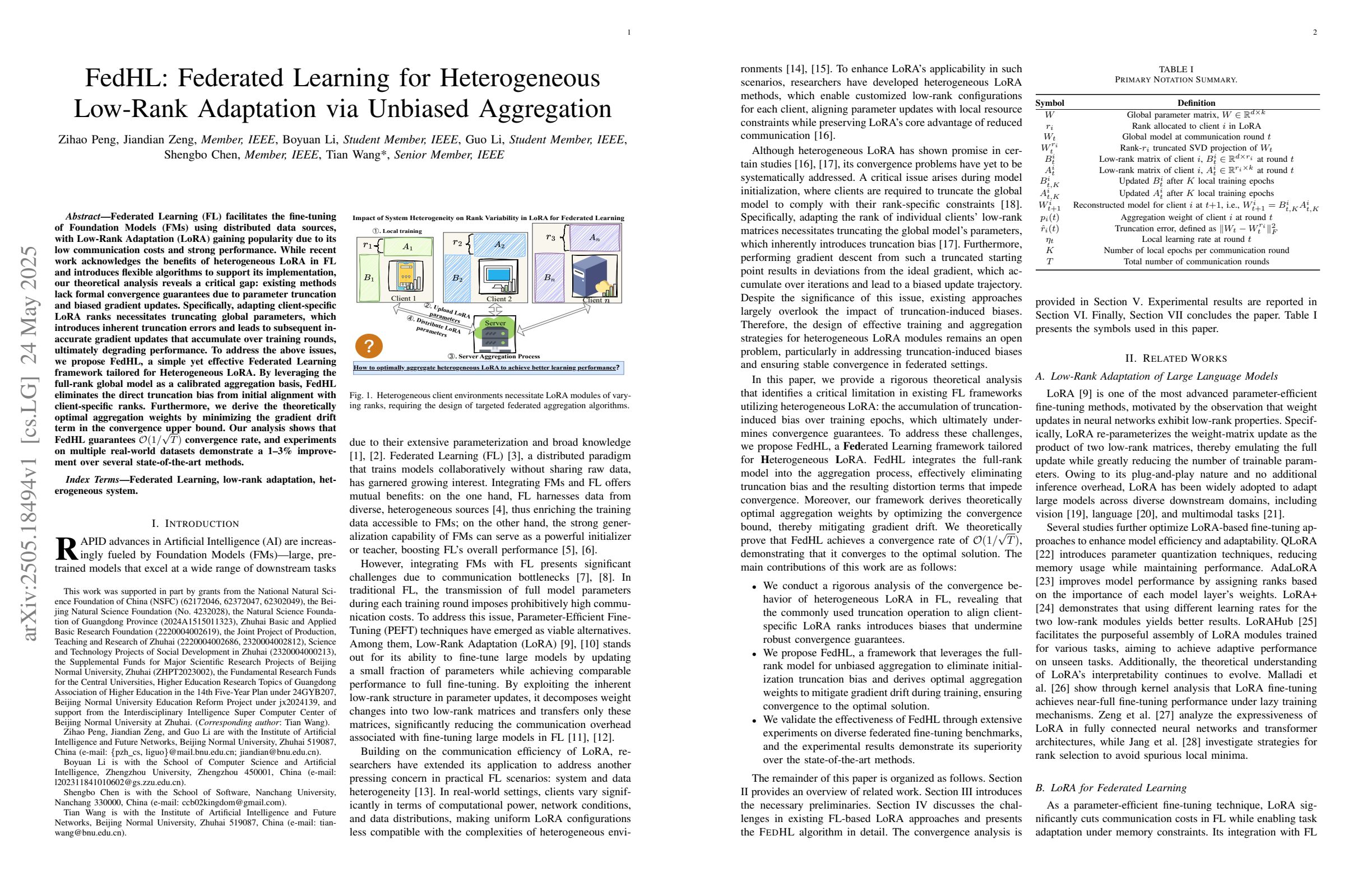 FedHL: Federated Learning for Heterogeneous Low-Rank Adaptation via Unbiased Aggregation