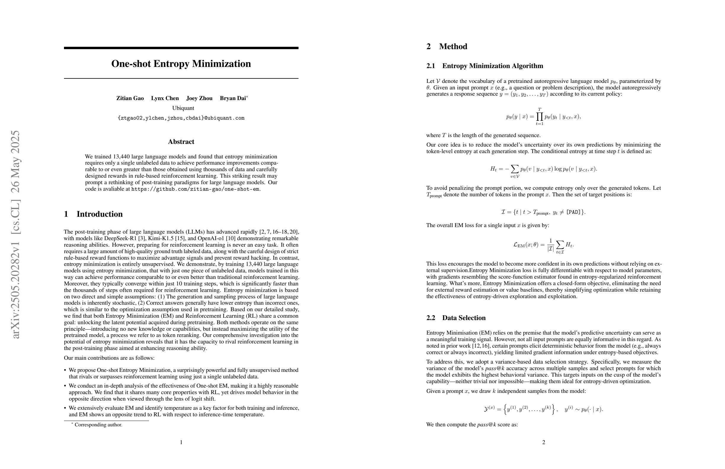 One-shot Entropy Minimization