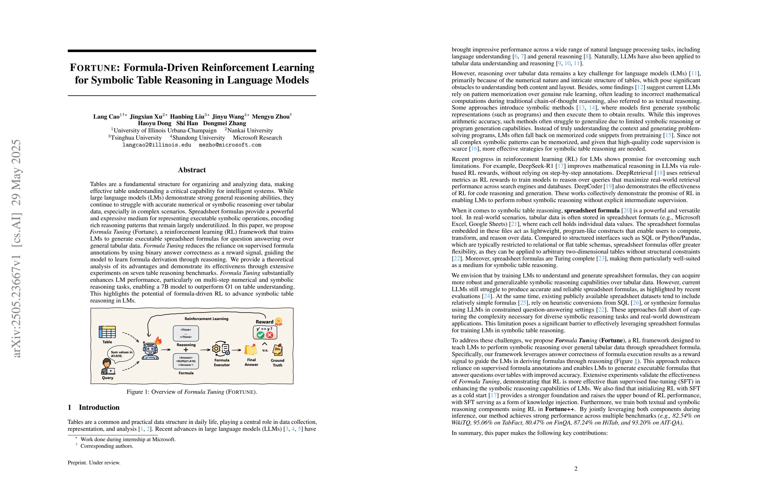 Fortune: Formula-Driven Reinforcement Learning for Symbolic Table Reasoning in Language Models