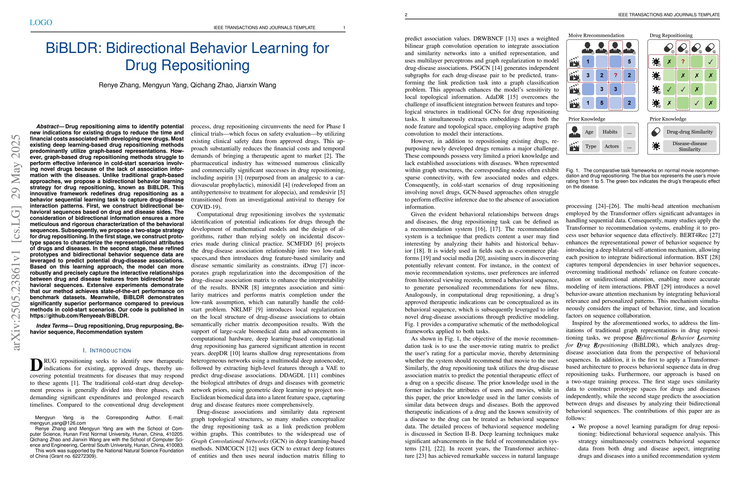 BiBLDR: Bidirectional Behavior Learning for Drug Repositioning