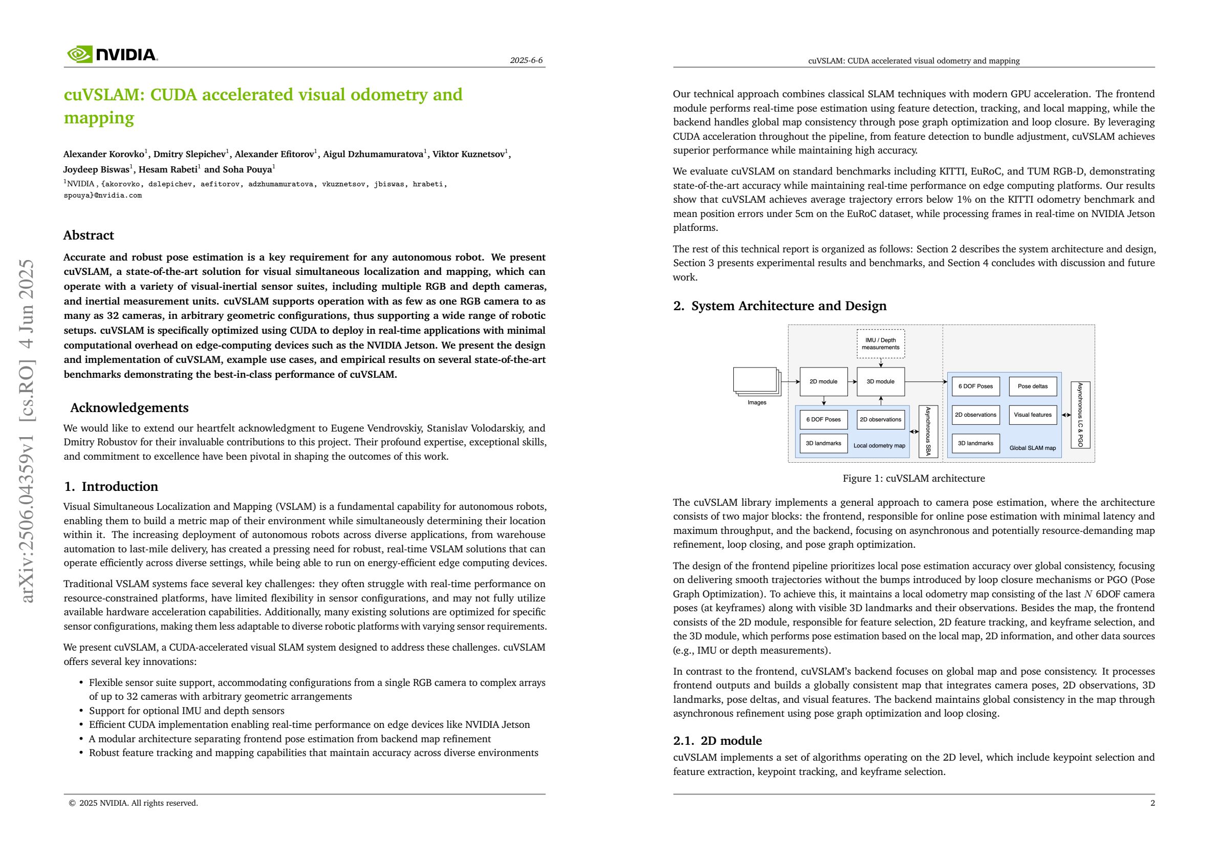 cuVSLAM: CUDA accelerated visual odometry