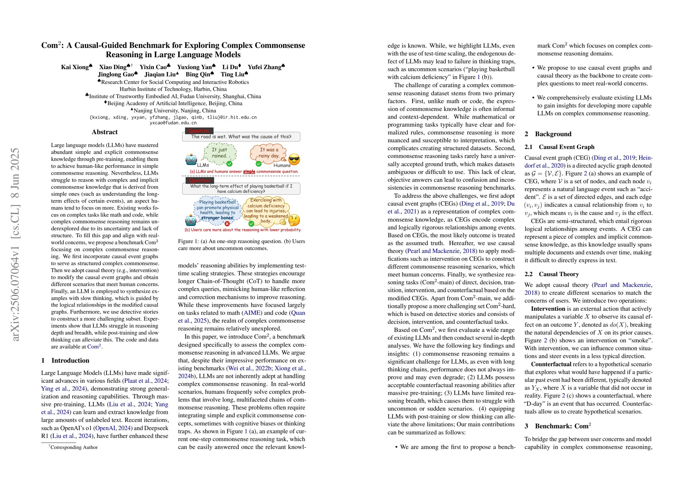 Com$^2$: A Causal-Guided Benchmark for Exploring Complex Commonsense Reasoning in Large Language ...