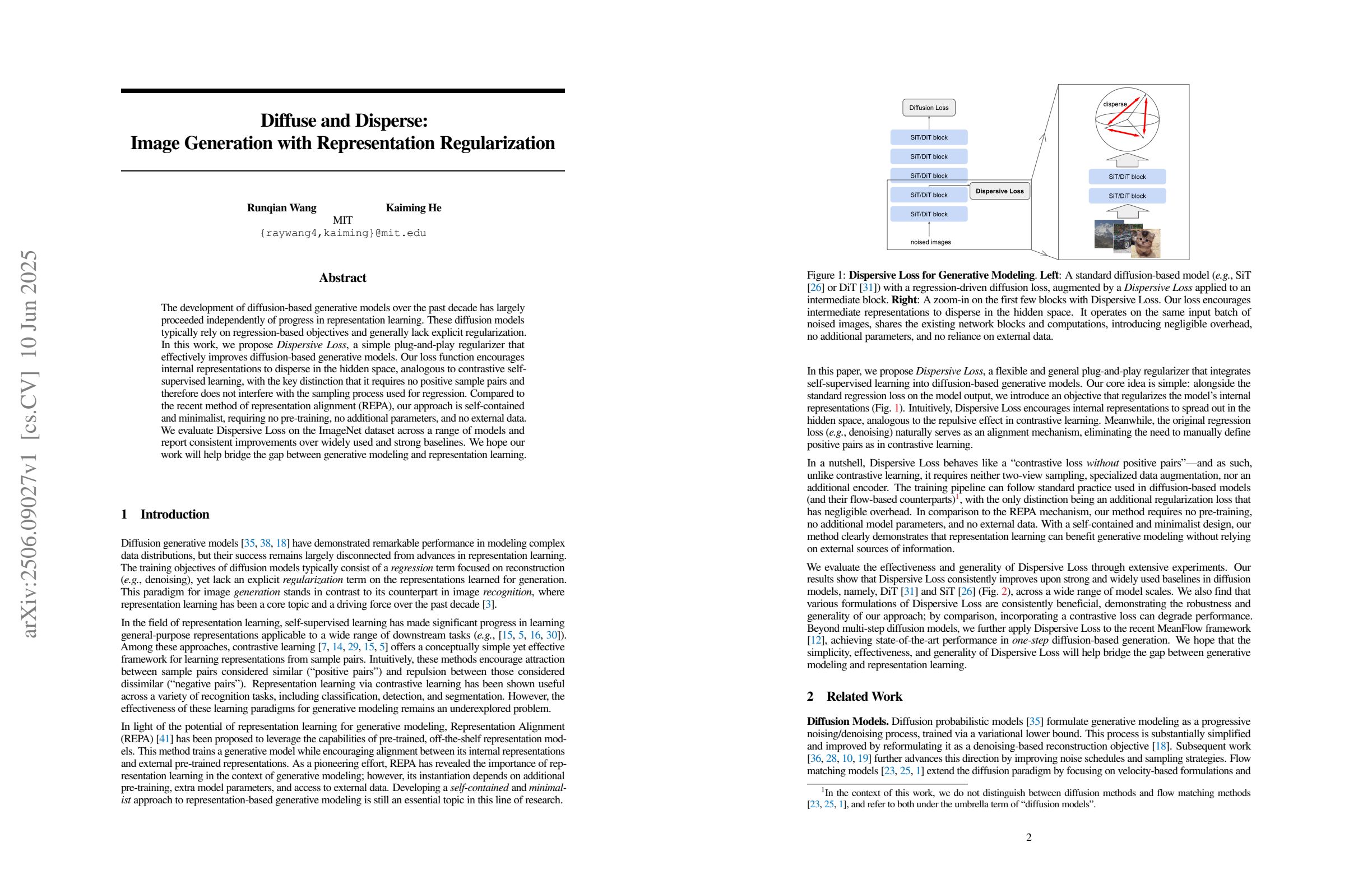 Diffuse and Disperse: Image Generation with Representation Regularization