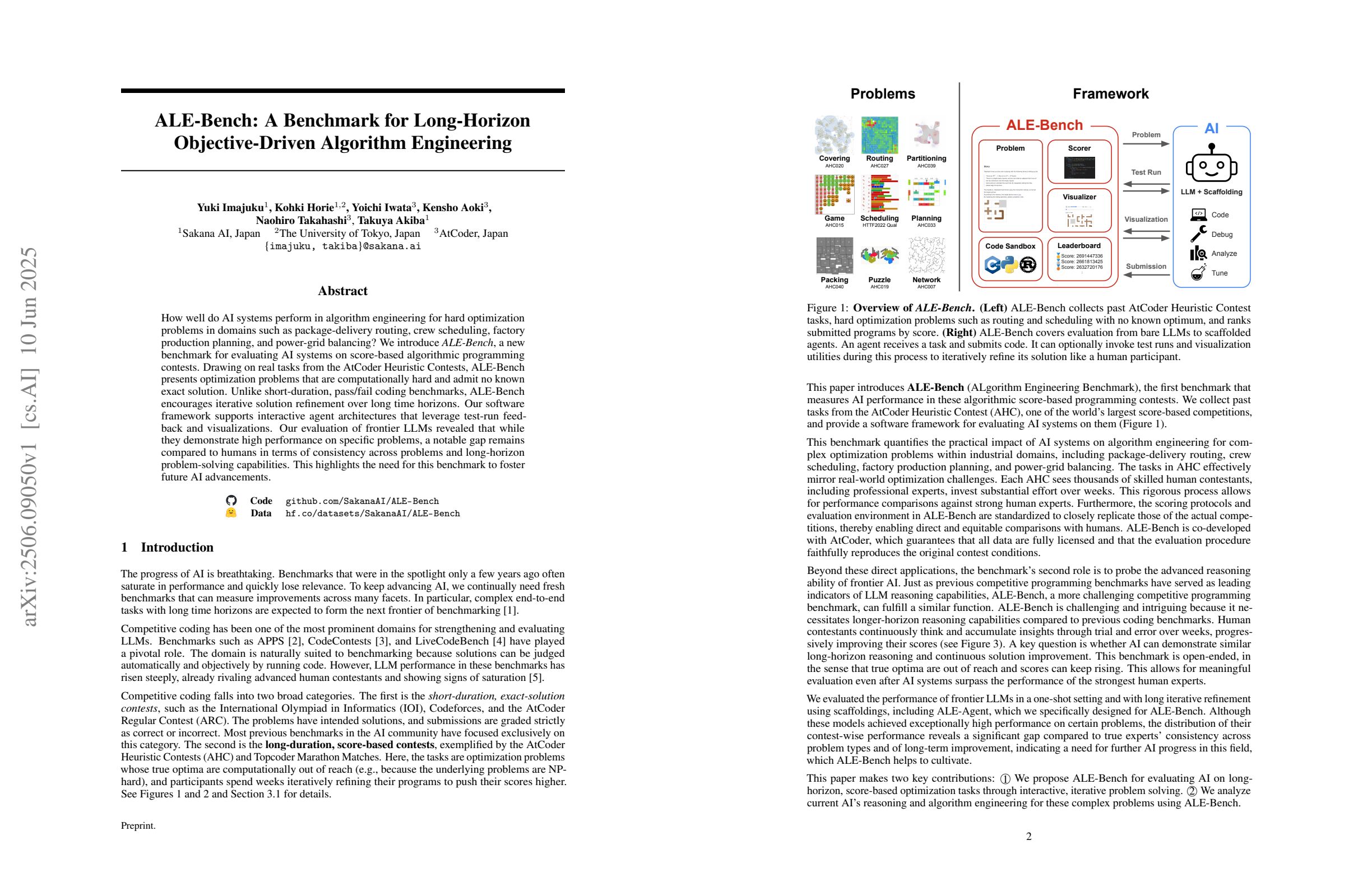 ALE-Bench: A Benchmark for Long-Horizon Objective-Driven Algorithm Engineering