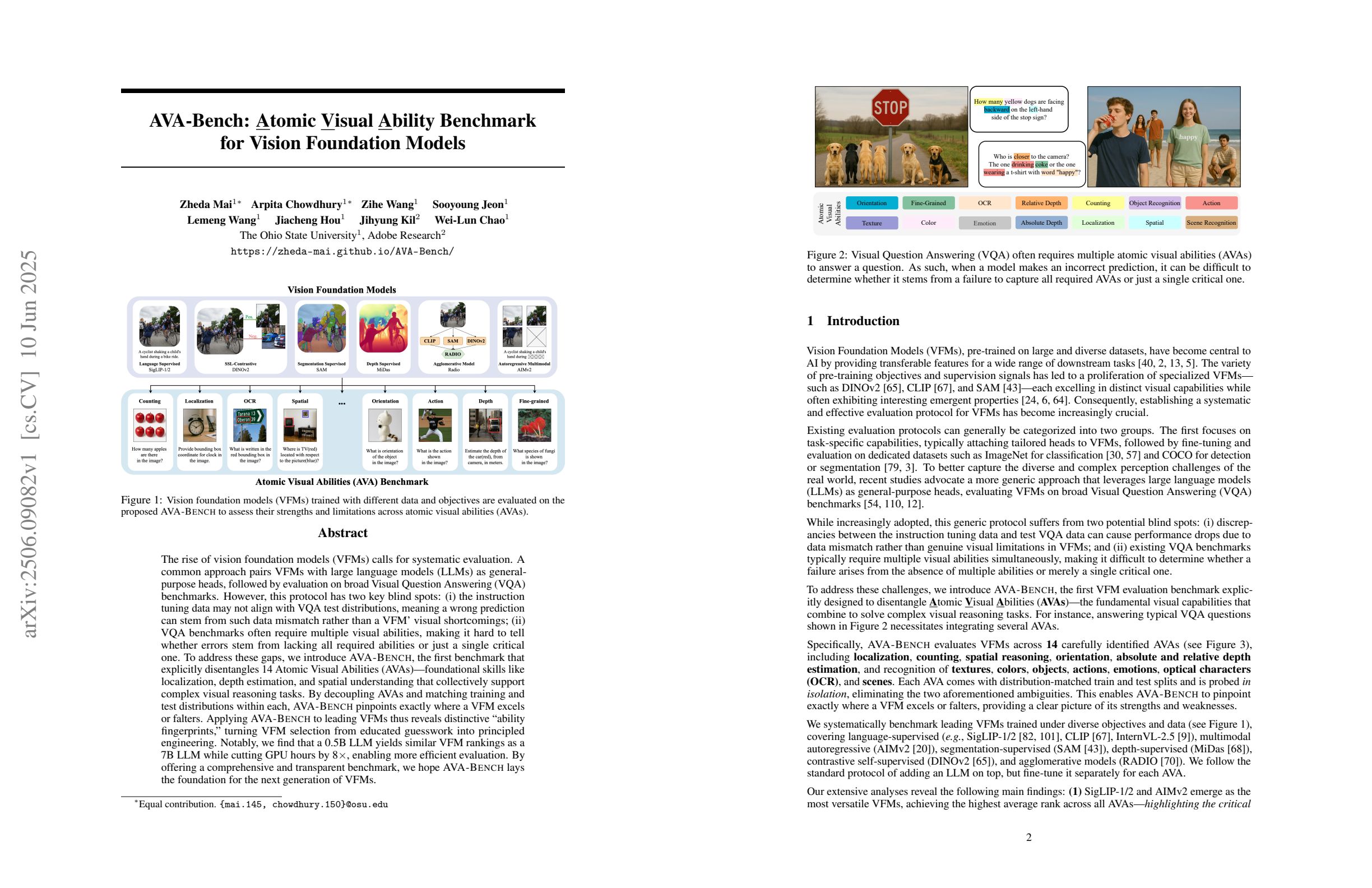 AVA-Bench: Atomic Visual Ability Benchmark for Vision Foundation Models