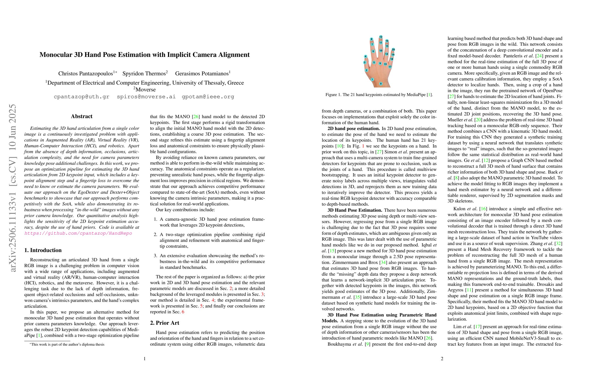 Monocular 3D Hand Pose Estimation with Implicit Camera Alignment