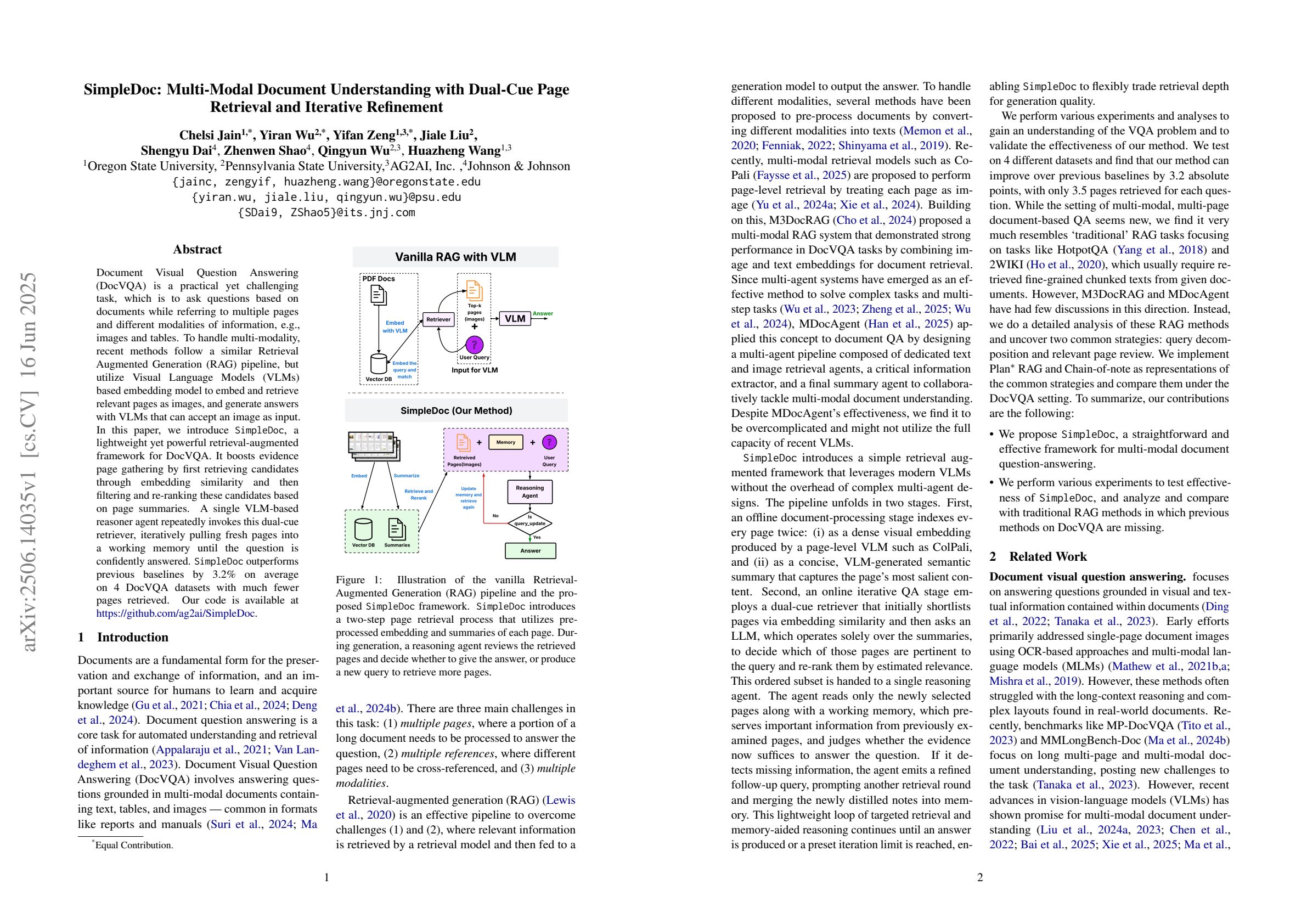 SimpleDoc: Multi-Modal Document Understanding with Dual-Cue Page Retrieval and Iterative Refinement