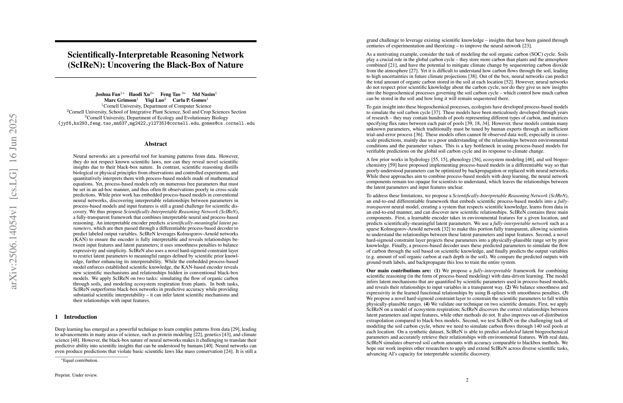 Scientifically-Interpretable Reasoning Network (ScIReN): Uncovering the Black-Box of Nature