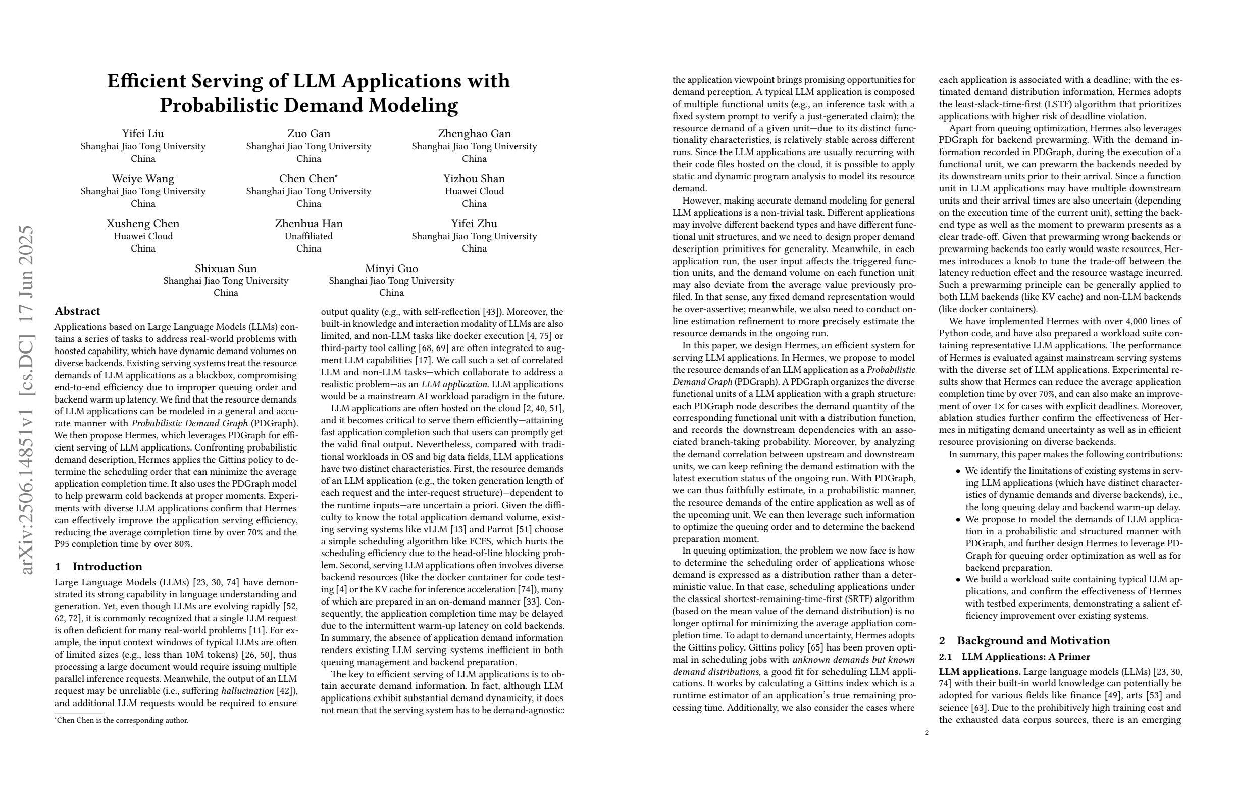 Efficient Serving of LLM Applications with Probabilistic Demand Modeling