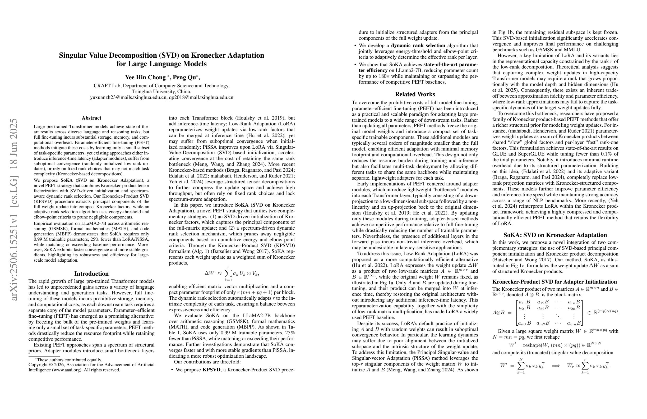 Singular Value Decomposition on Kronecker Adaptation for Large Language Model