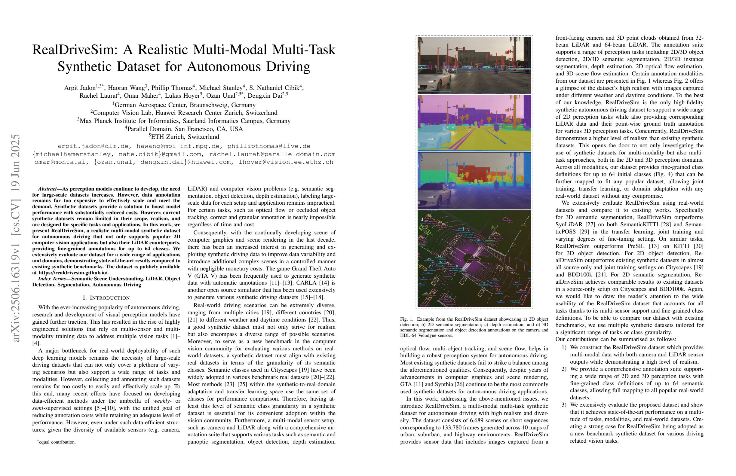 RealDriveSim: A Realistic Multi-Modal Multi-Task Synthetic Dataset for ...