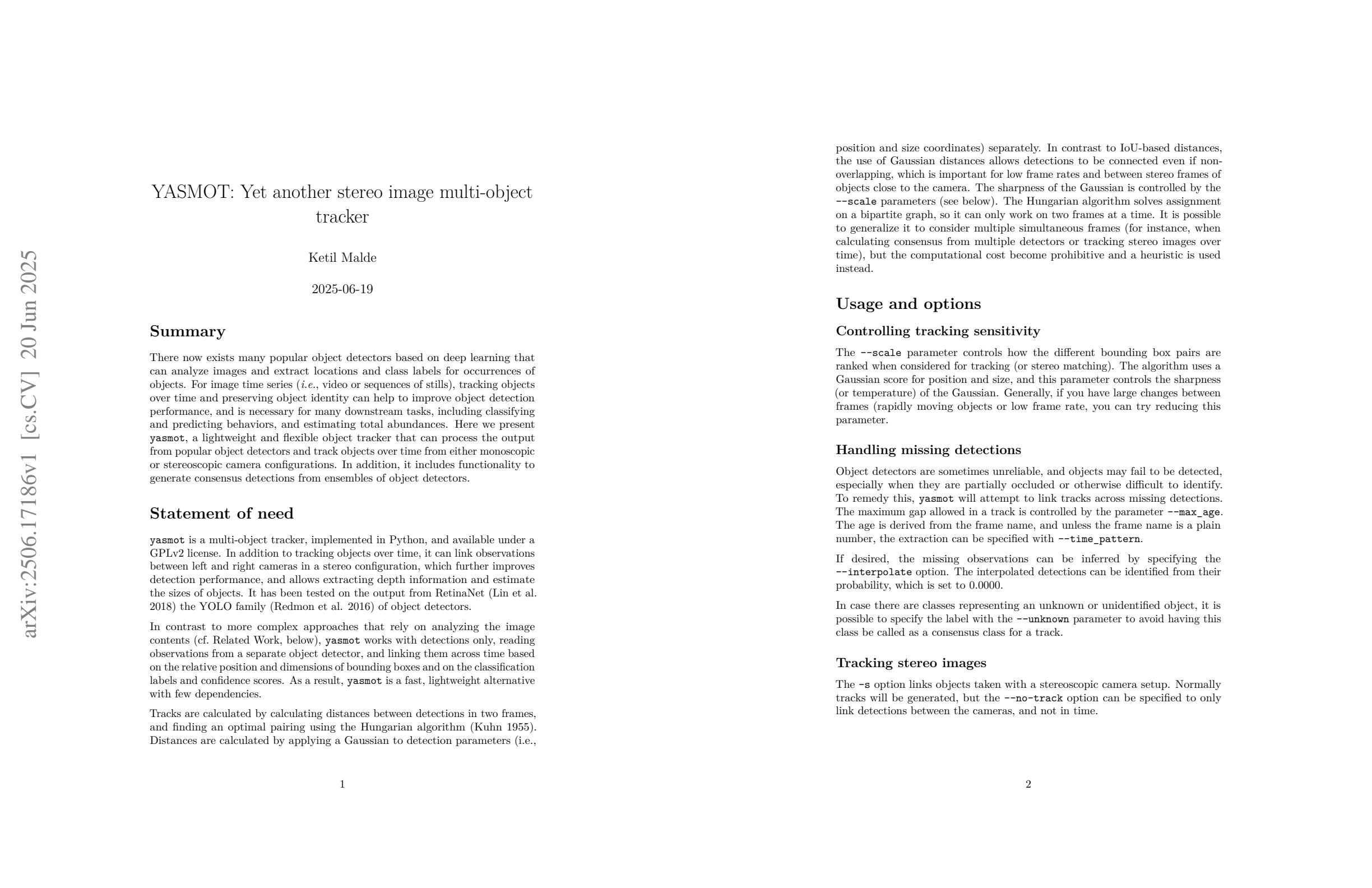 YASMOT: Yet another stereo image multi-object tracker