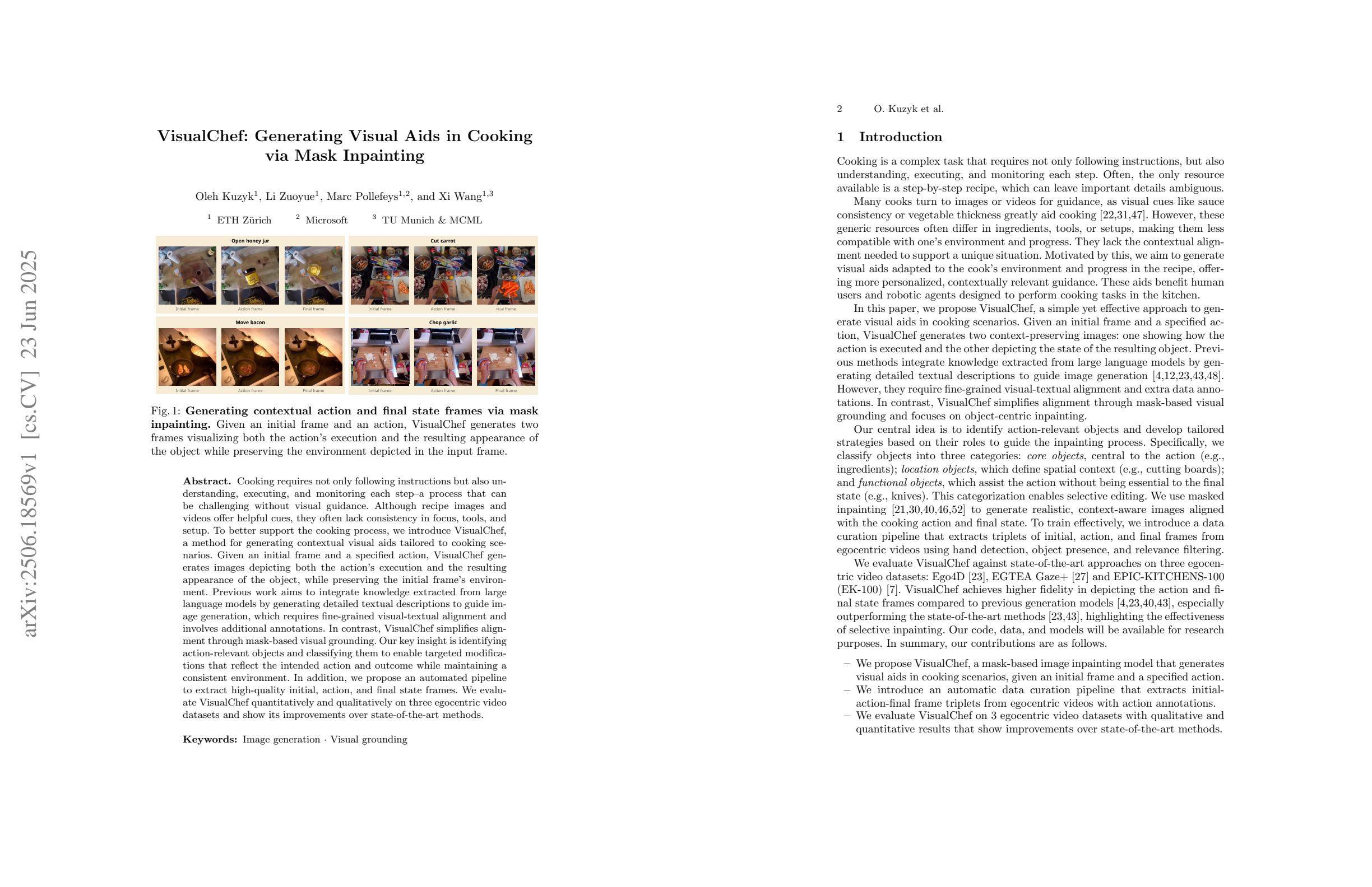 VisualChef: Generating Visual Aids in Cooking via Mask Inpainting