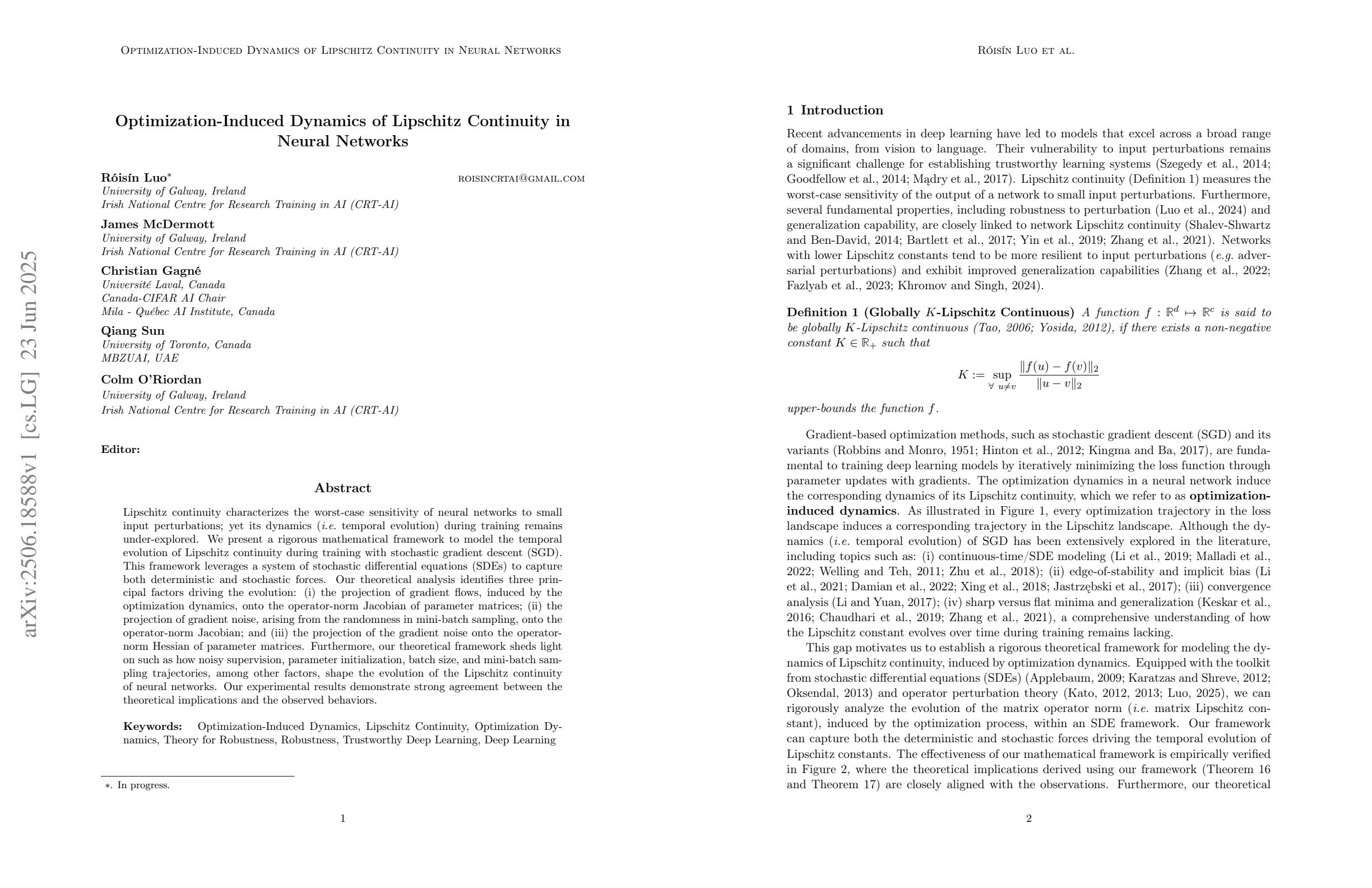 Optimization-Induced Dynamics of Lipschitz Continuity in Neural Networks