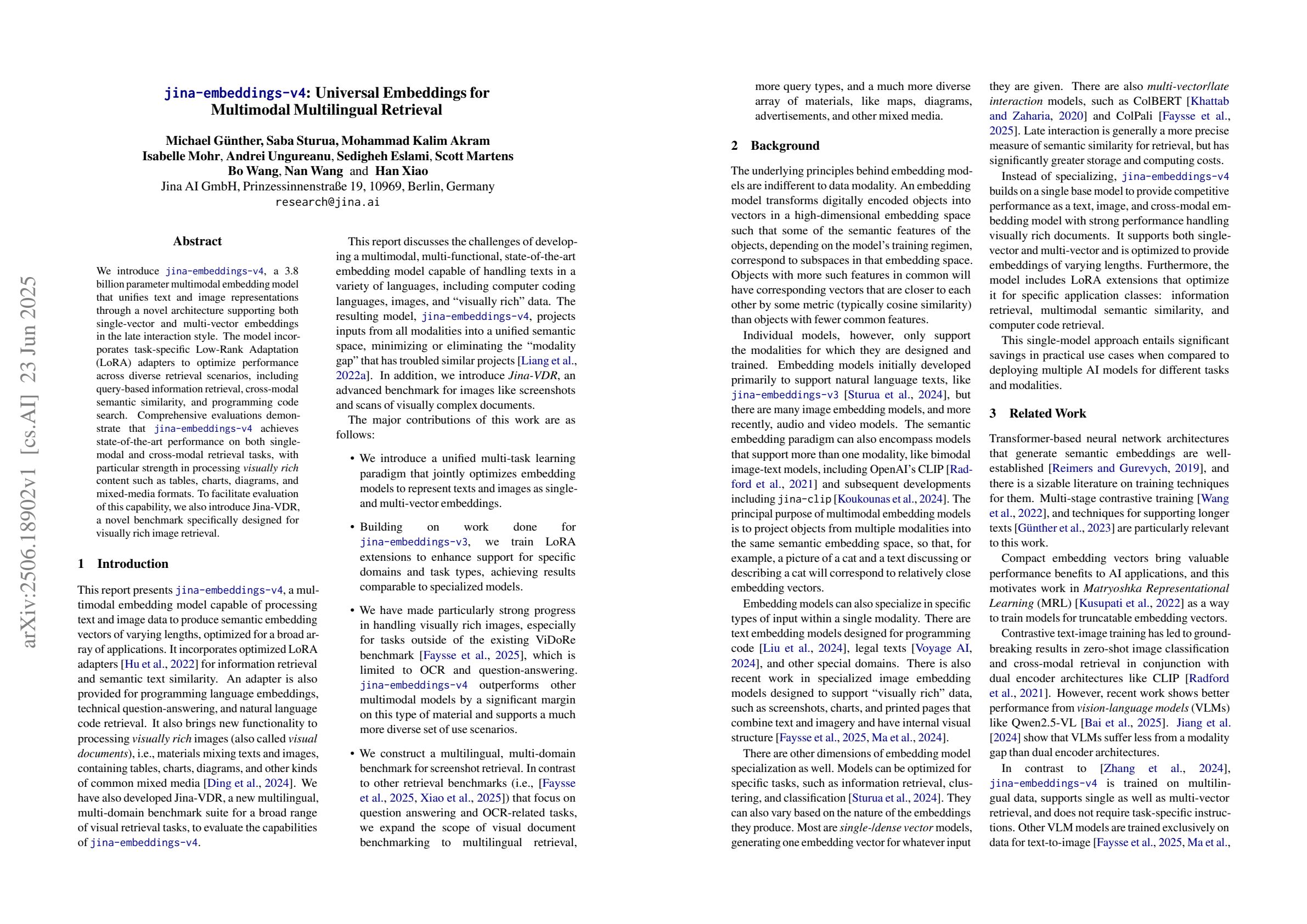 jina-embeddings-v4: Universal Embeddings for Multimodal Multilingual Retrieval