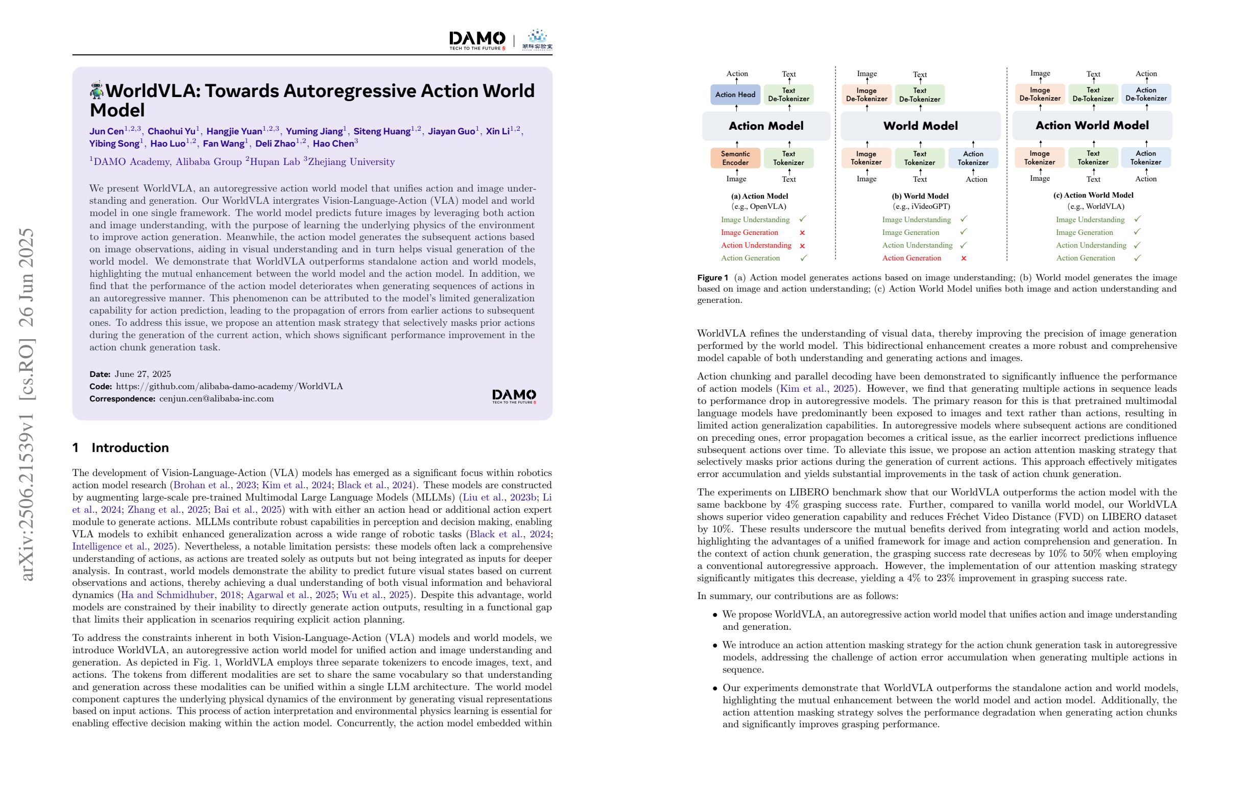 WorldVLA: Towards Autoregressive Action World Model