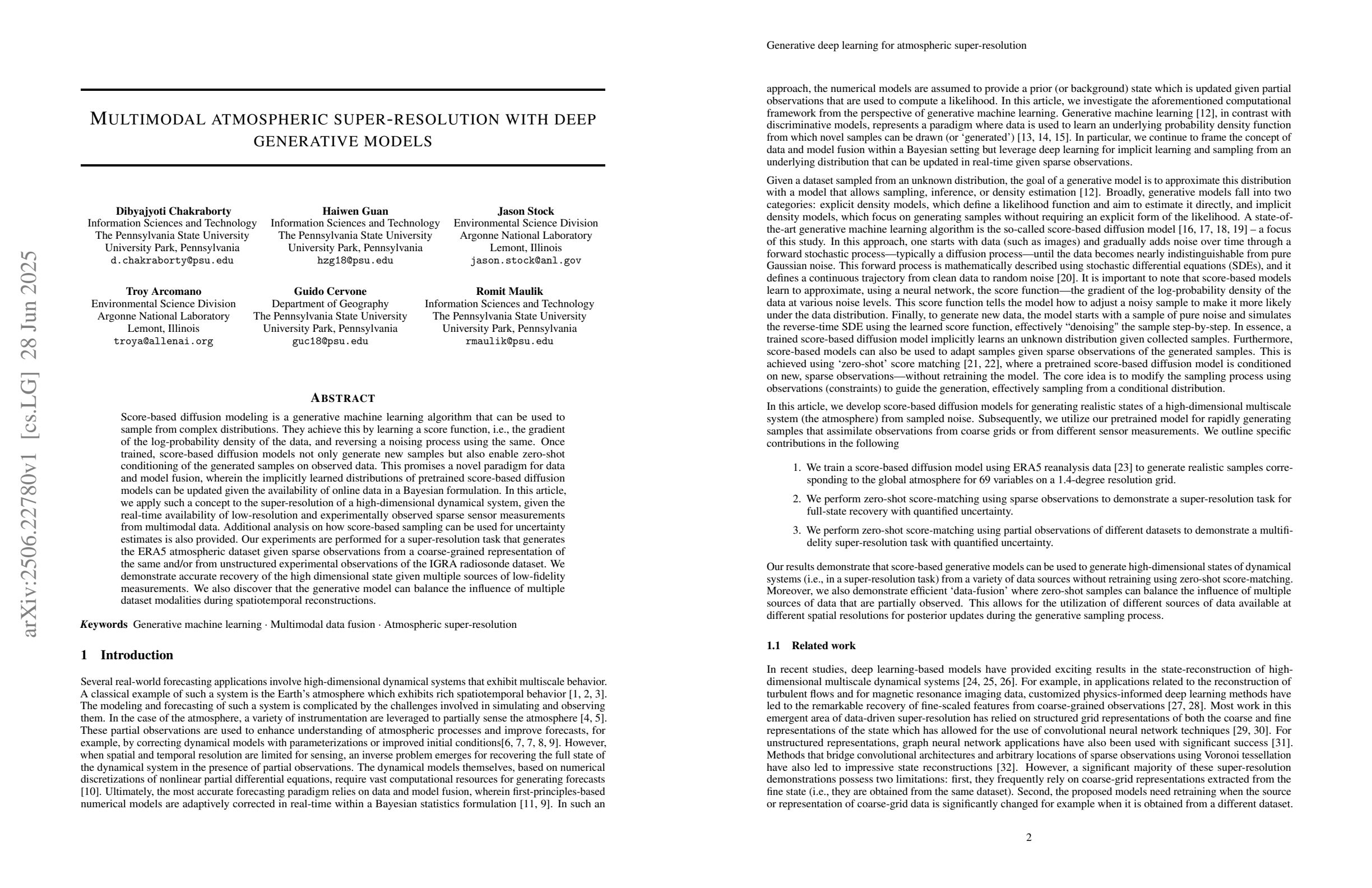 Multimodal Atmospheric Super-Resolution With Deep Generative Models