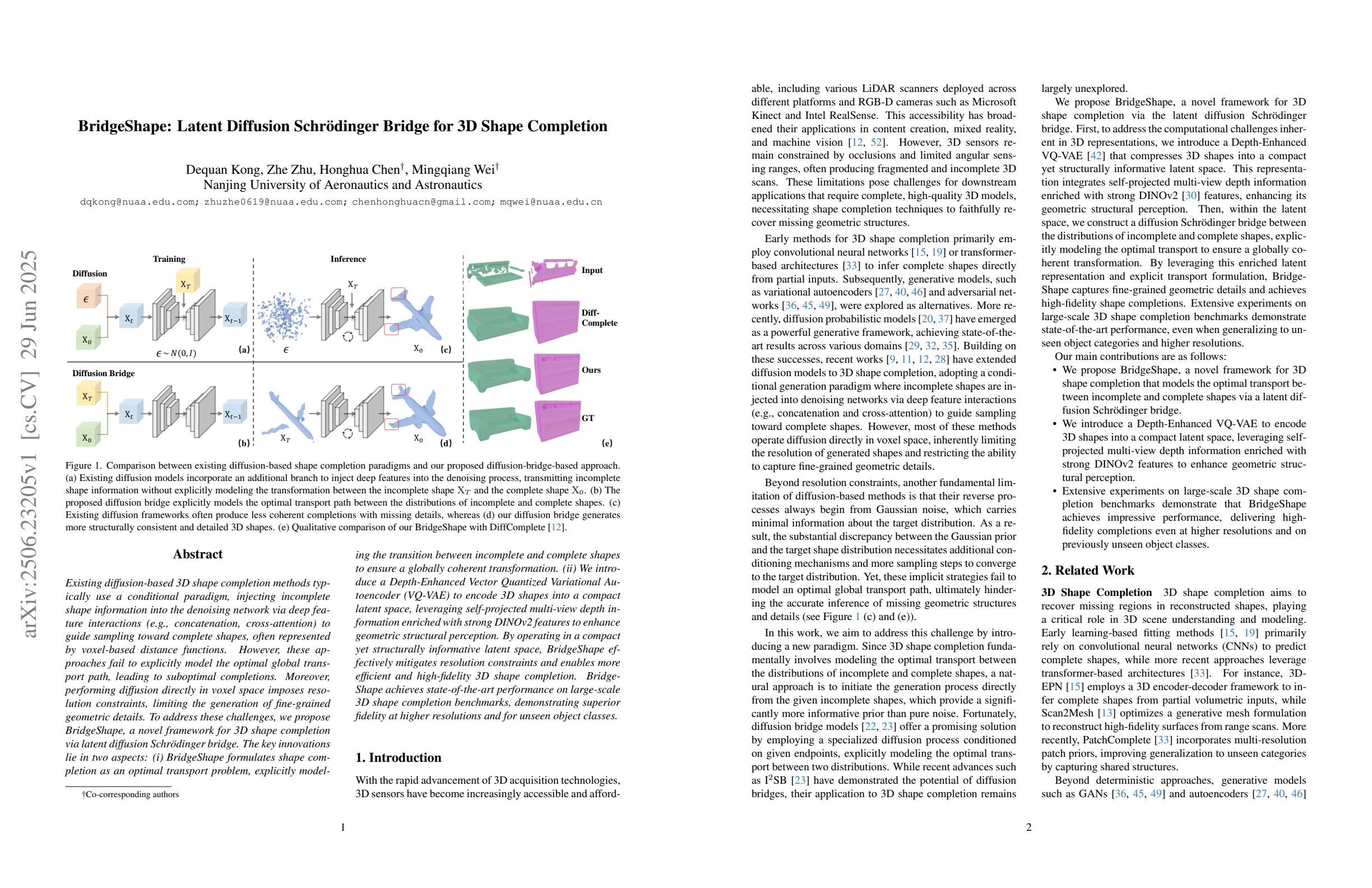 BridgeShape: Latent Diffusion Schrödinger Bridge for 3D Shape Completion
