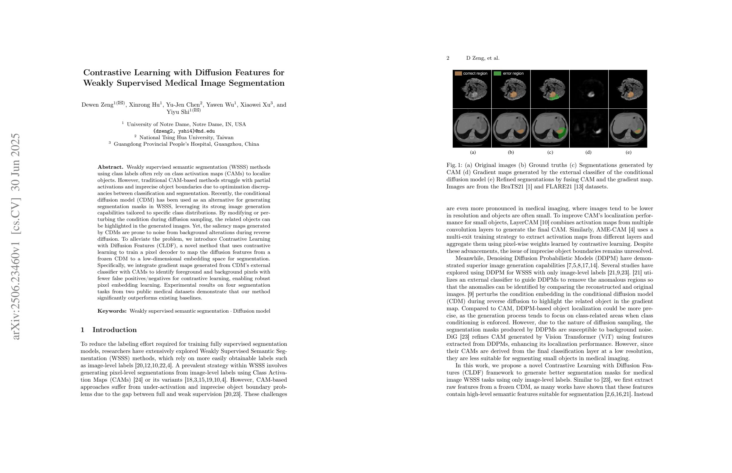 Contrastive Learning with Diffusion Features for Weakly Supervised Medical Image Segmentation