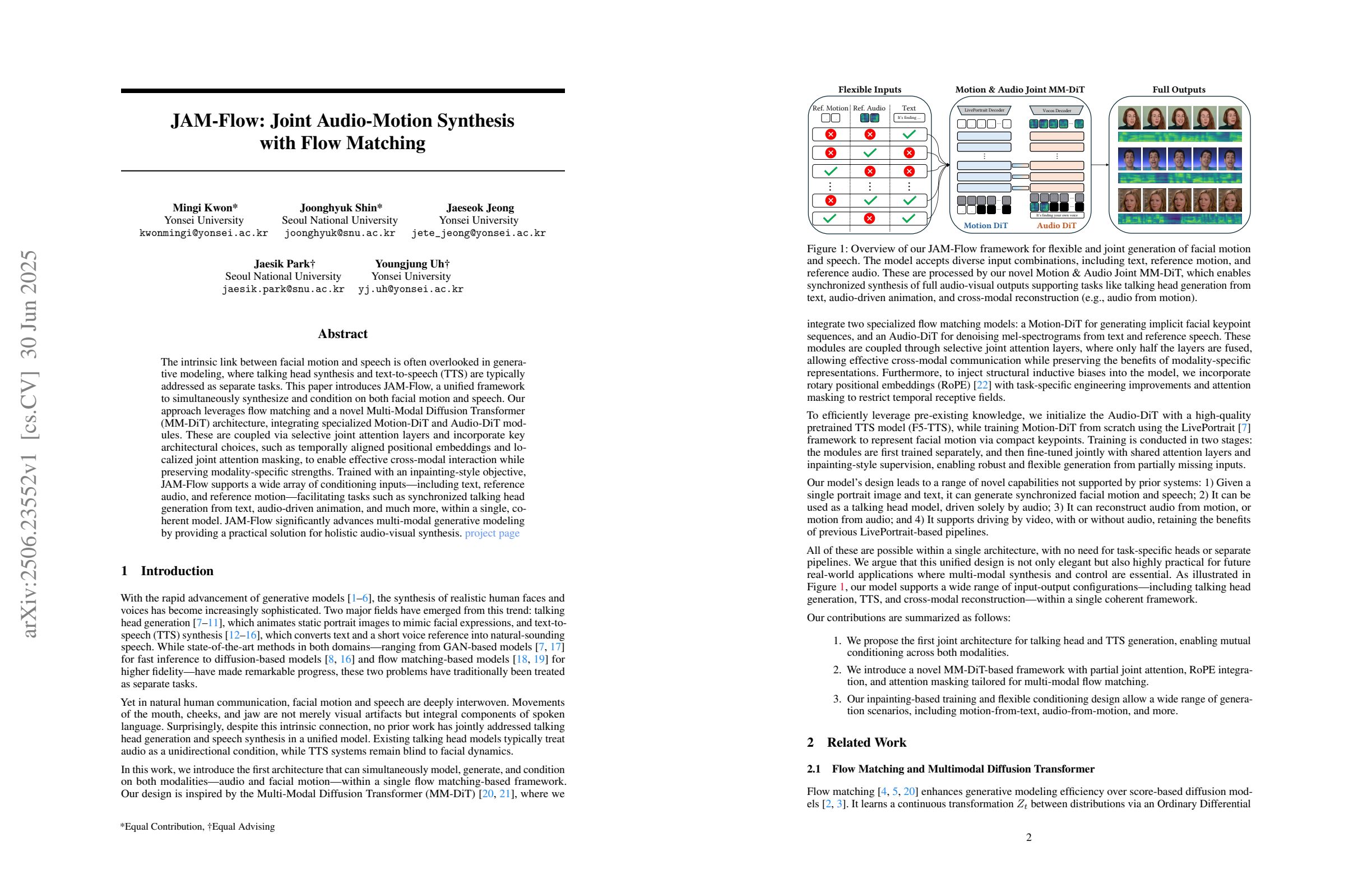 JAM-Flow: Joint Audio-Motion Synthesis with Flow Matching