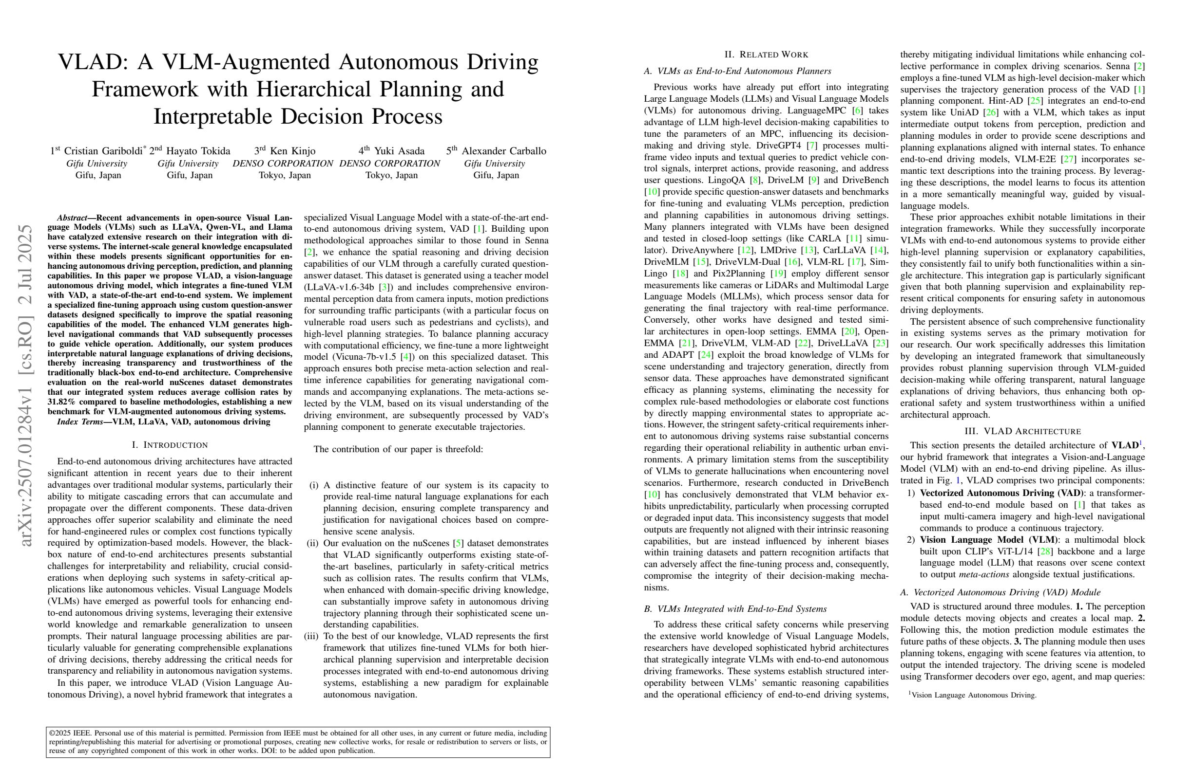 VLAD: A VLM-Augmented Autonomous Driving Framework with Hierarchical ...