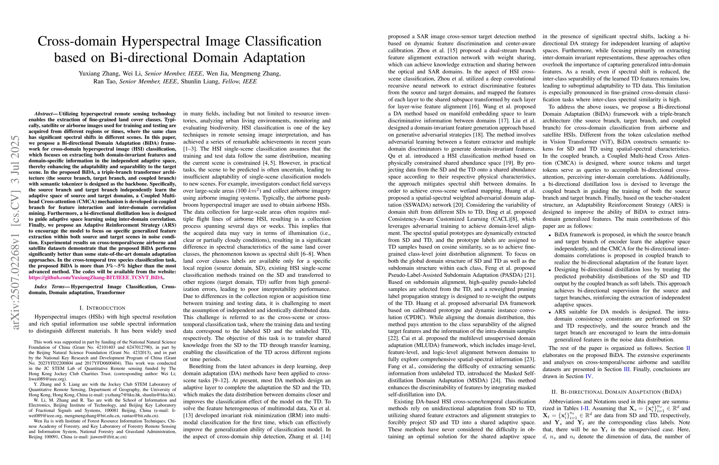 Cross-domain Hyperspectral Image Classification based on Bi-directional Domain Adaptation