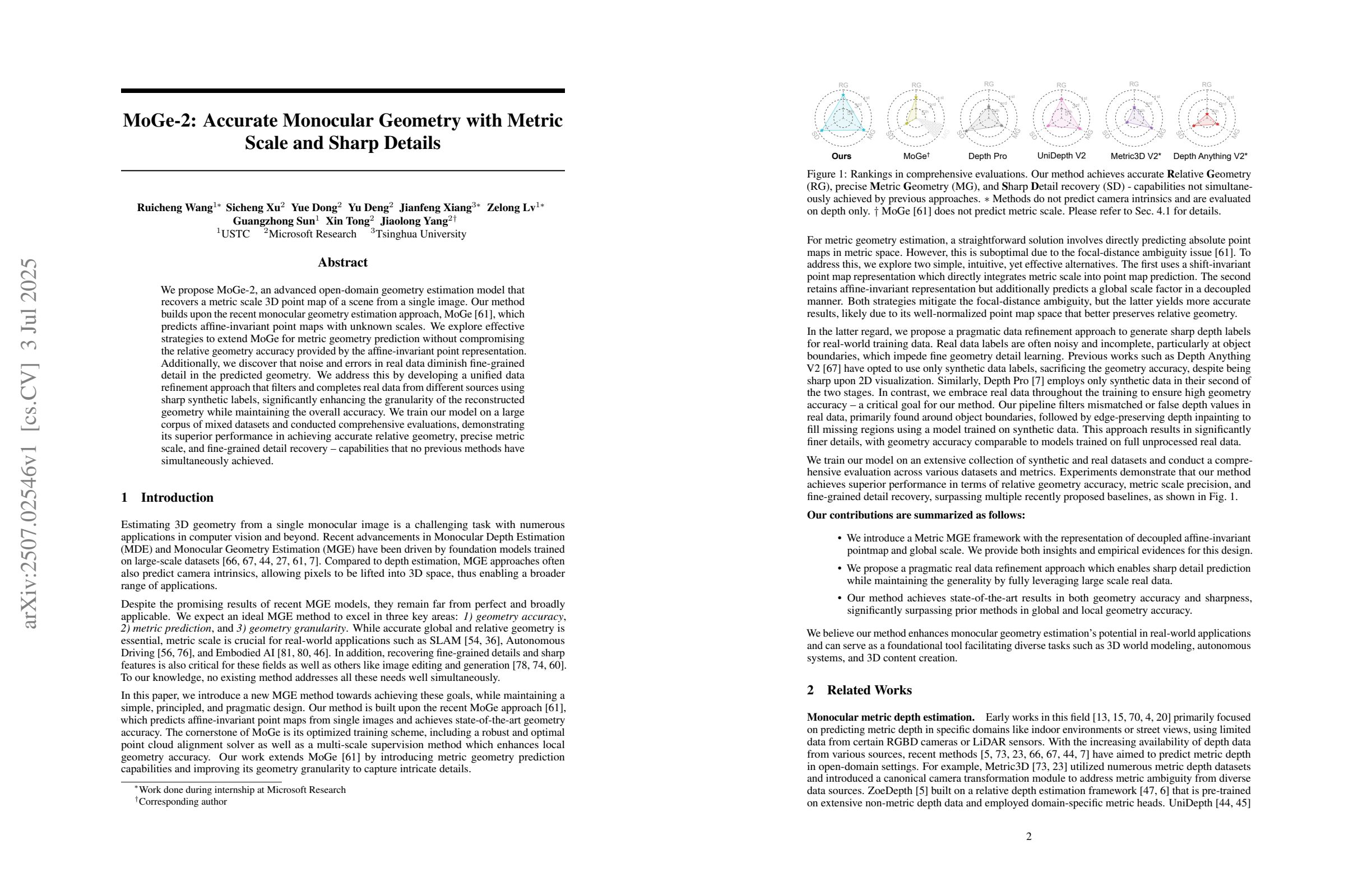 MoGe-2: Accurate Monocular Geometry with Metric Scale and Sharp Details