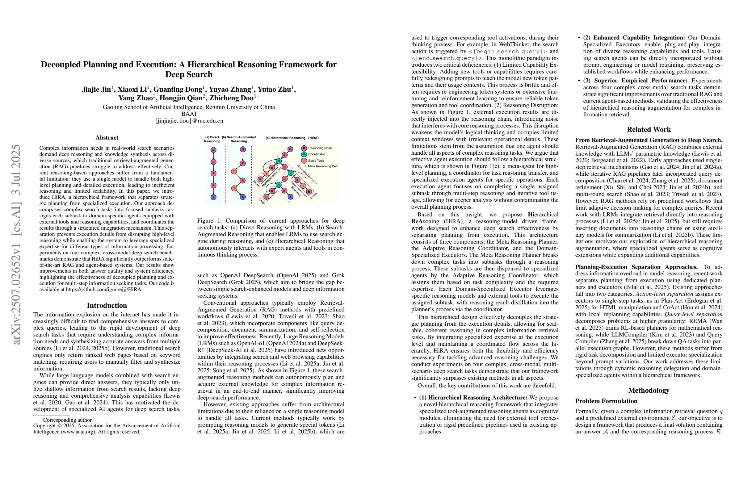 Decoupled Planning and Execution: A Hierarchical Reasoning Framework for Deep Search