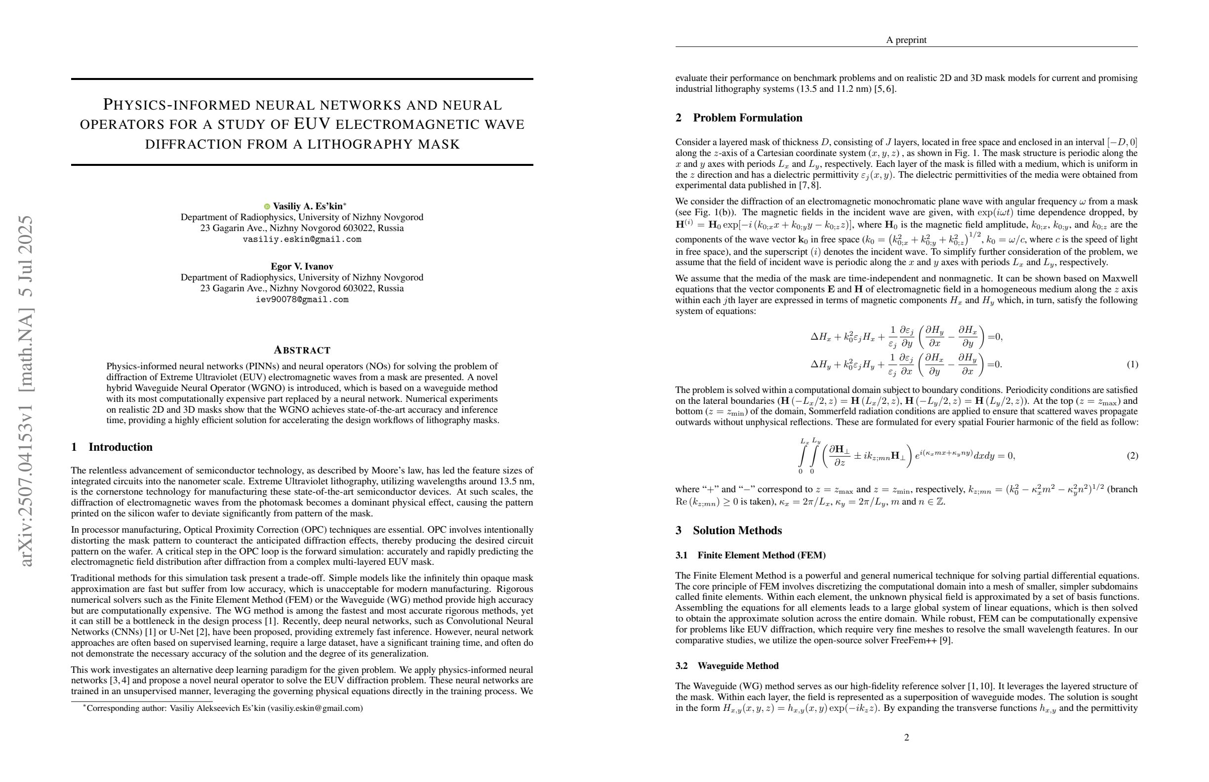 Physics-informed neural networks and neural operators for a study of EUV electromagnetic wave ...