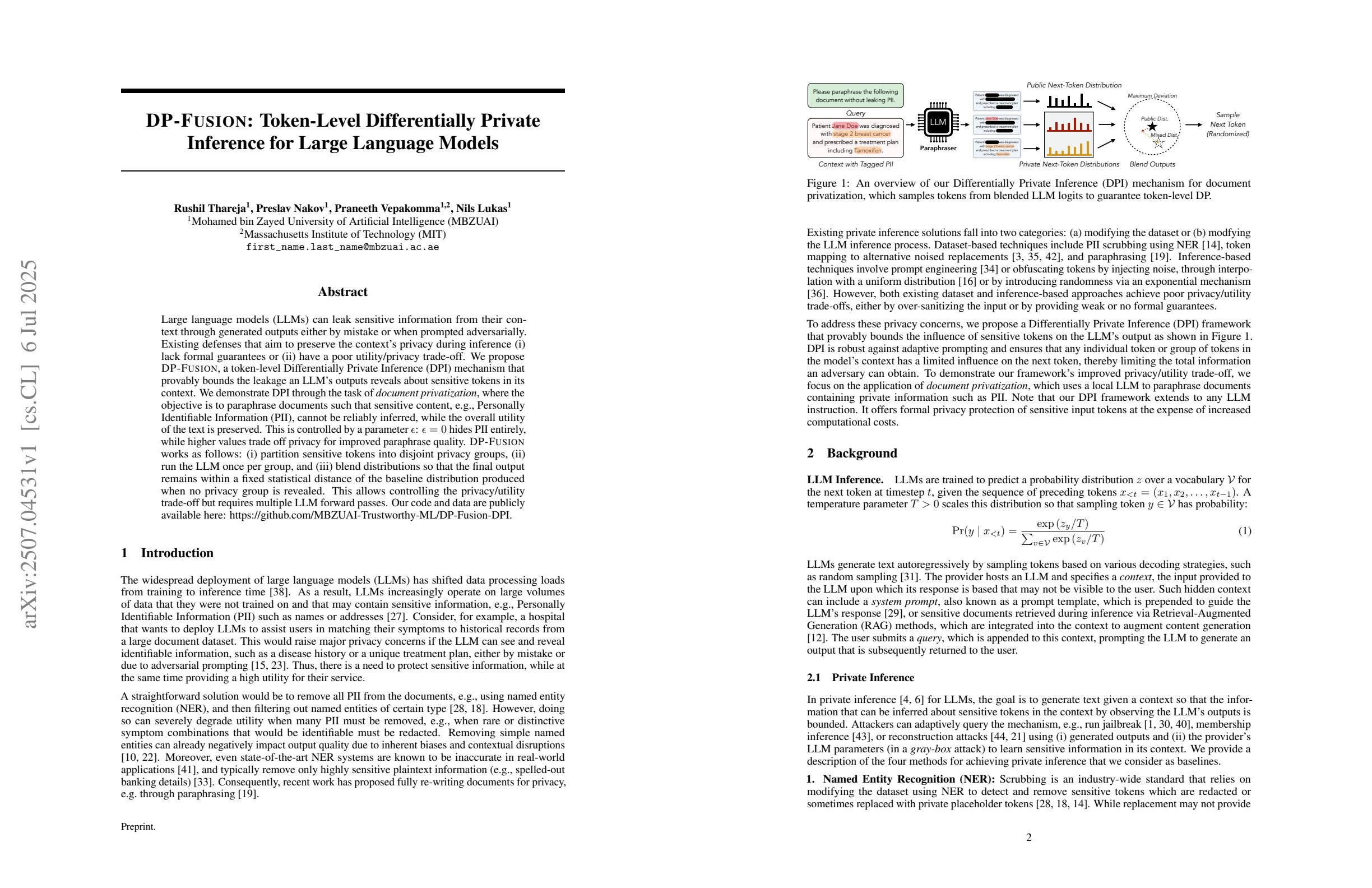 DP-Fusion: Token-Level Differentially Private Inference for Large ...