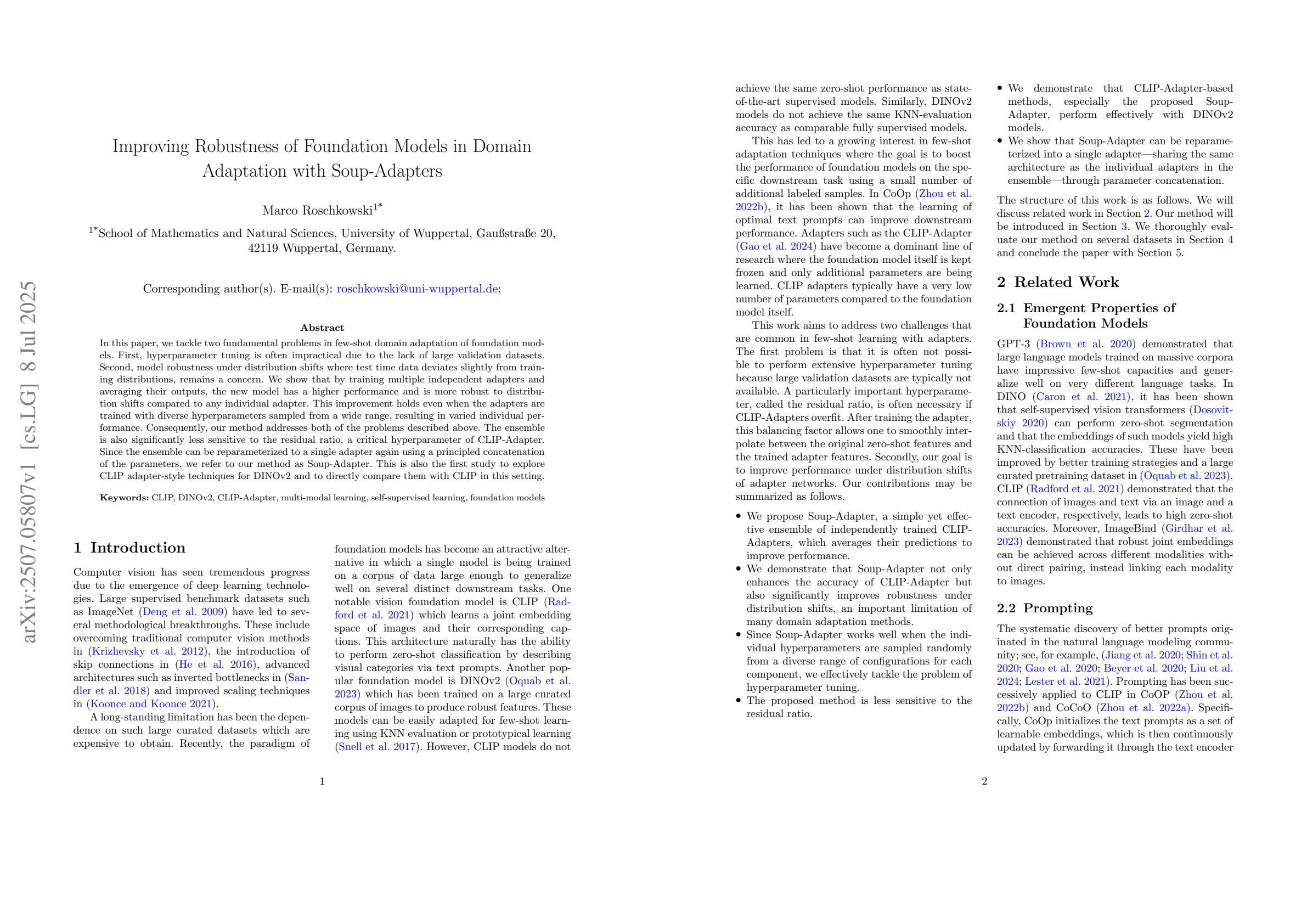 Improving Robustness of Foundation Models in Domain Adaptation with Soup-Adapters