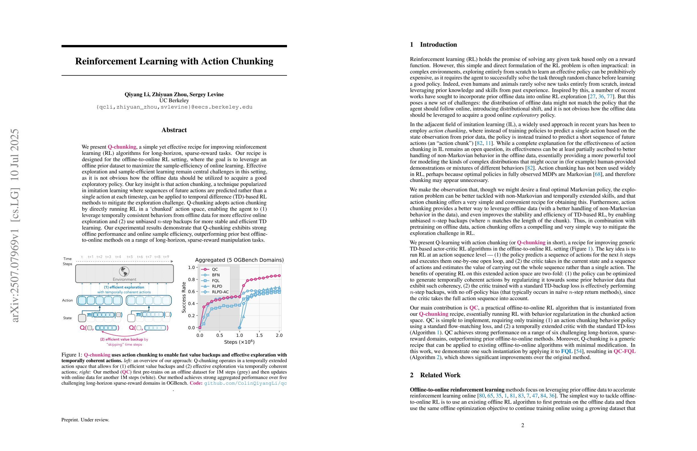 Reinforcement Learning with Action Chunking