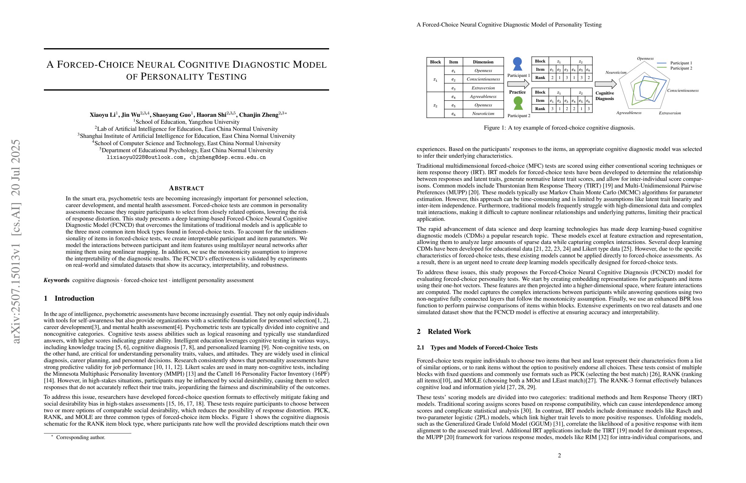 A Forced-Choice Neural Cognitive Diagnostic Model of Personality Testing