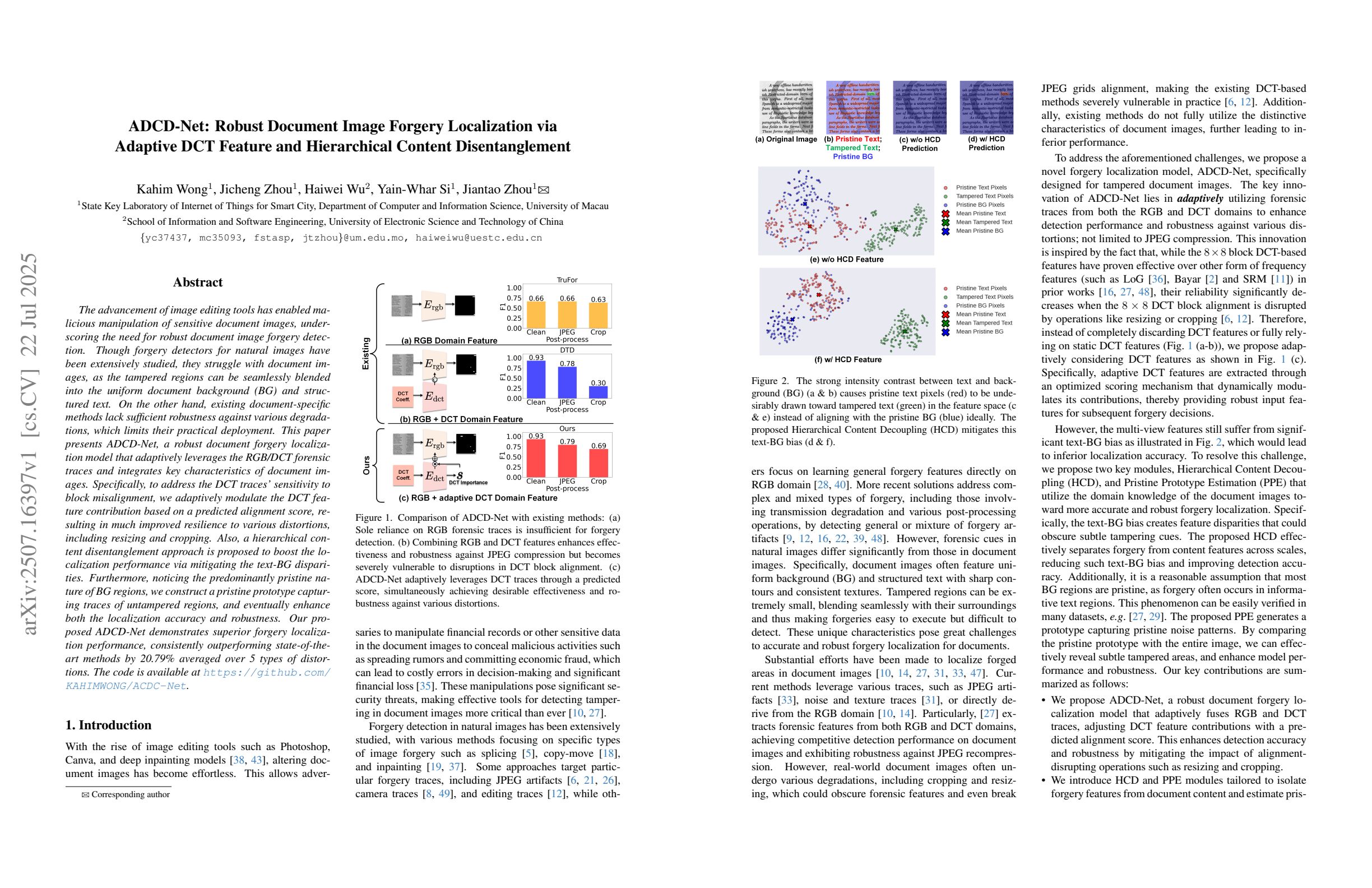 ADCD-Net: Robust Document Image Forgery Localization via Adaptive DCT Feature and Hierarchical ...