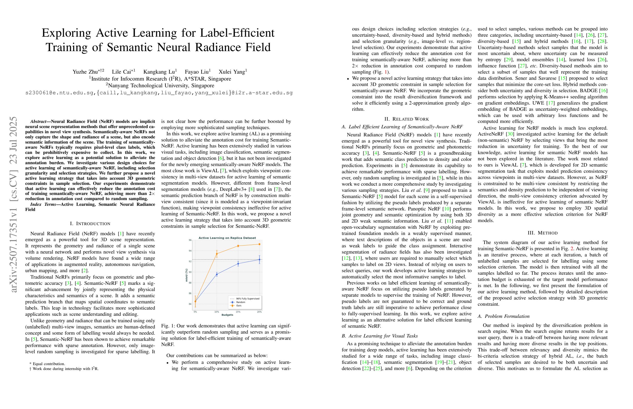 Exploring Active Learning for Label-Efficient Training of Semantic Neural Radiance Field