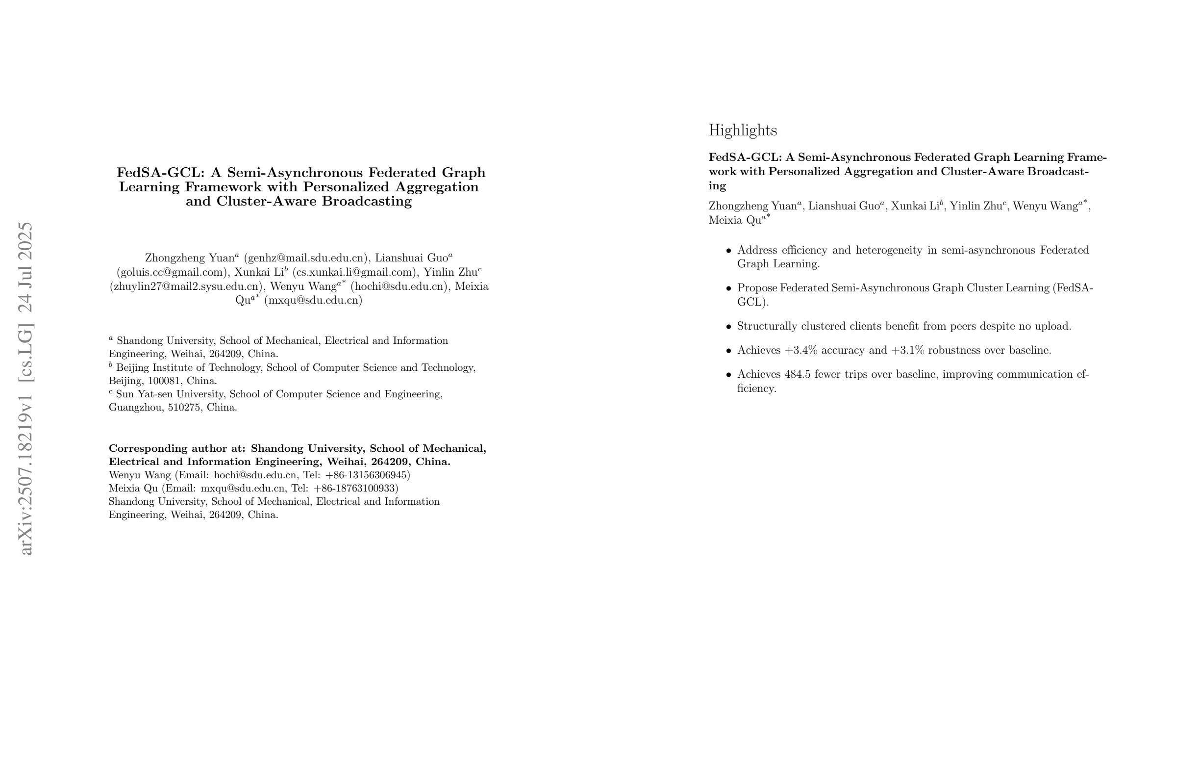 FedSA-GCL: A Semi-Asynchronous Federated Graph Learning Framework with ...