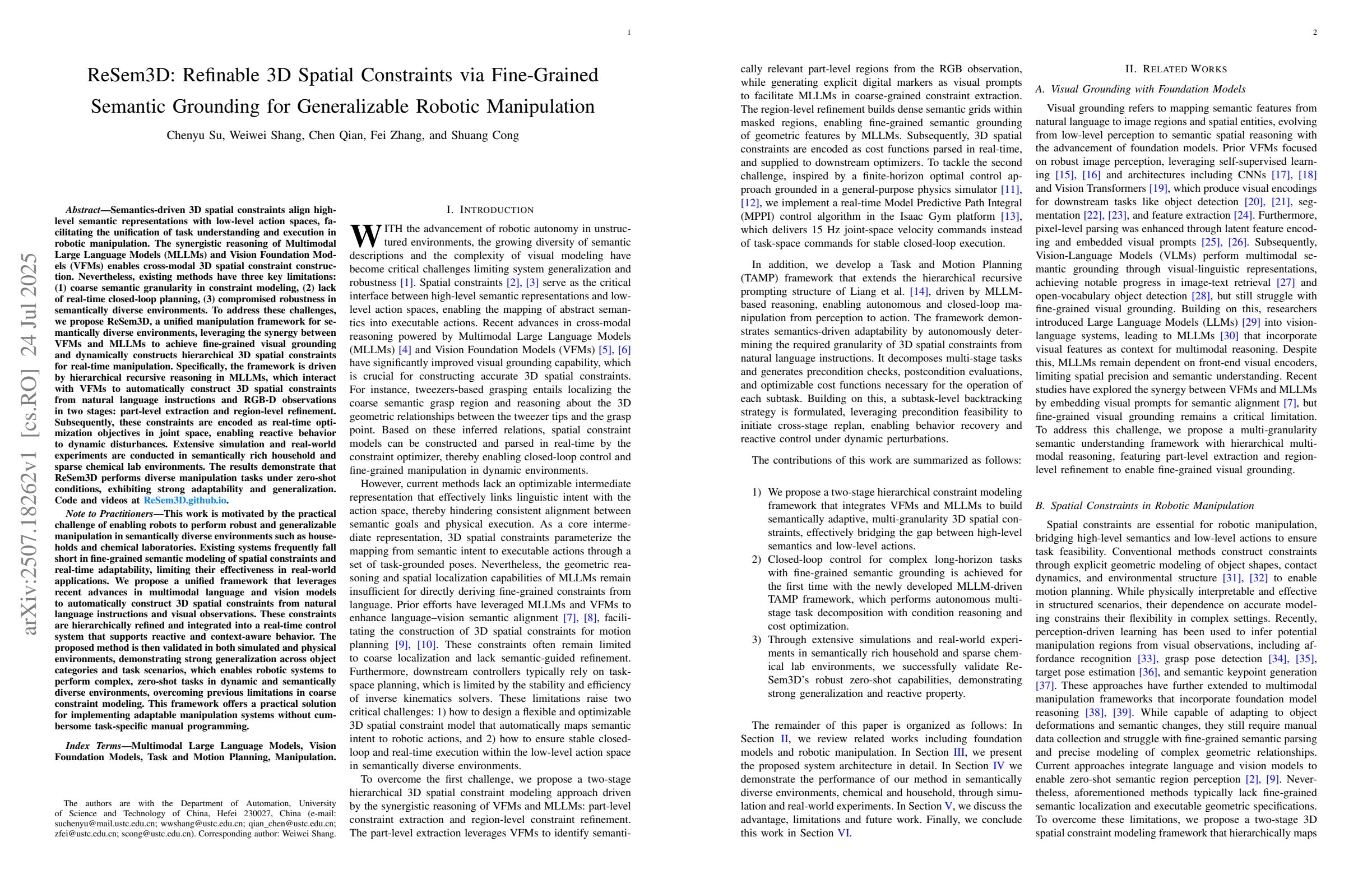 ReSem3D: Refinable 3D Spatial Constraints via Fine-Grained Semantic Grounding for Generalizable ...