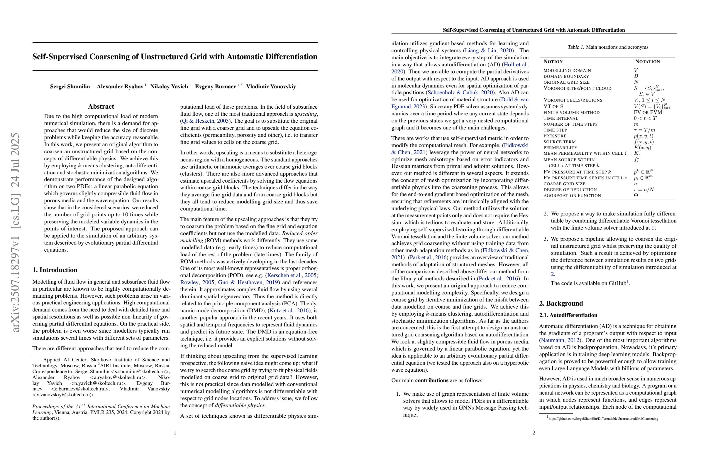 Self-Supervised Coarsening of Unstructured Grid with Automatic ...