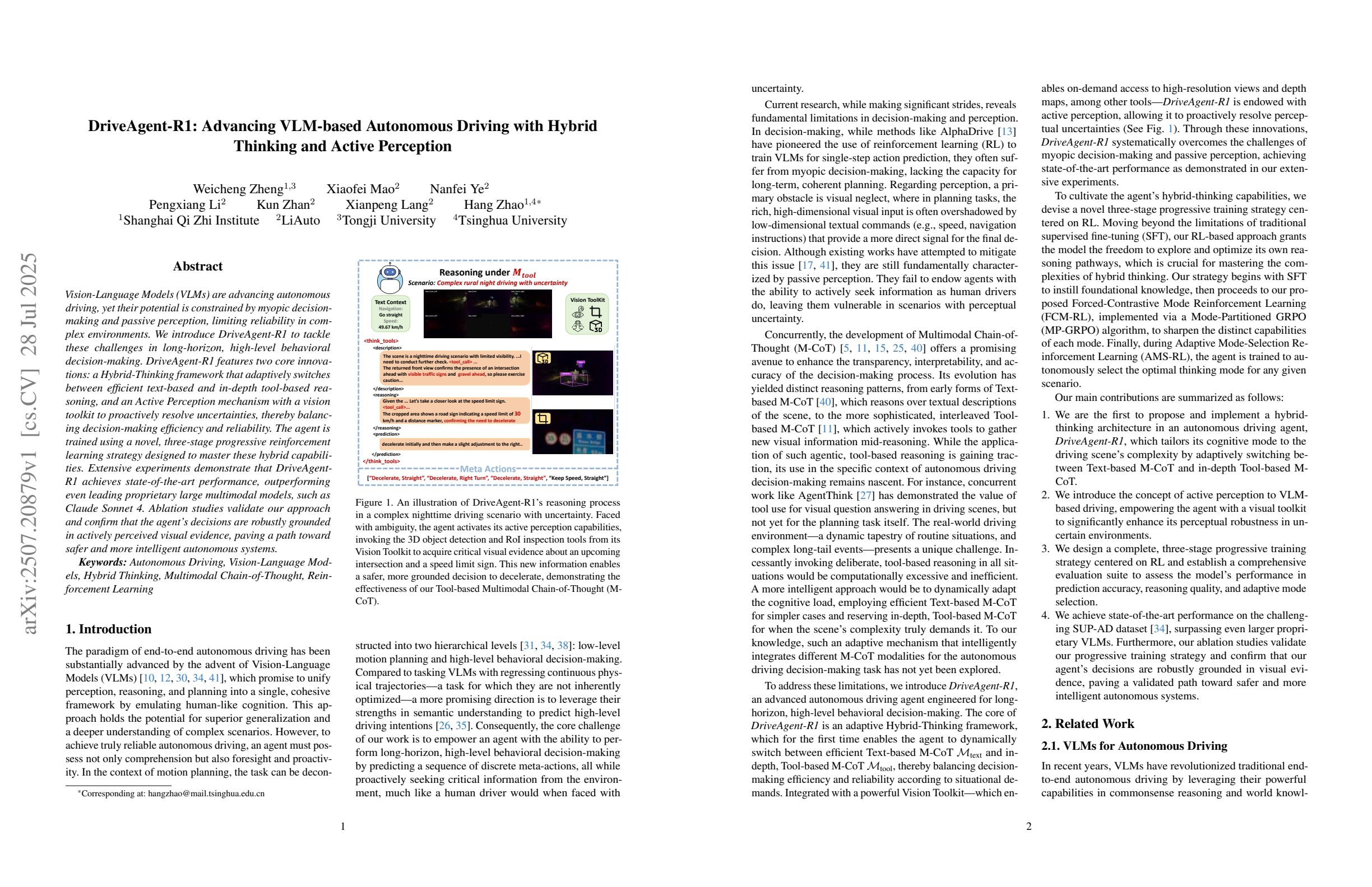 DriveAgent-R1: Advancing VLM-based Autonomous Driving with Hybrid Thinking and Active Perception